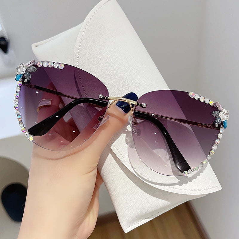 YCNYCHCHY New Cat's Eye Sunglasses For Women With Borderless And Diamond Inlaid Sunglasses For ...