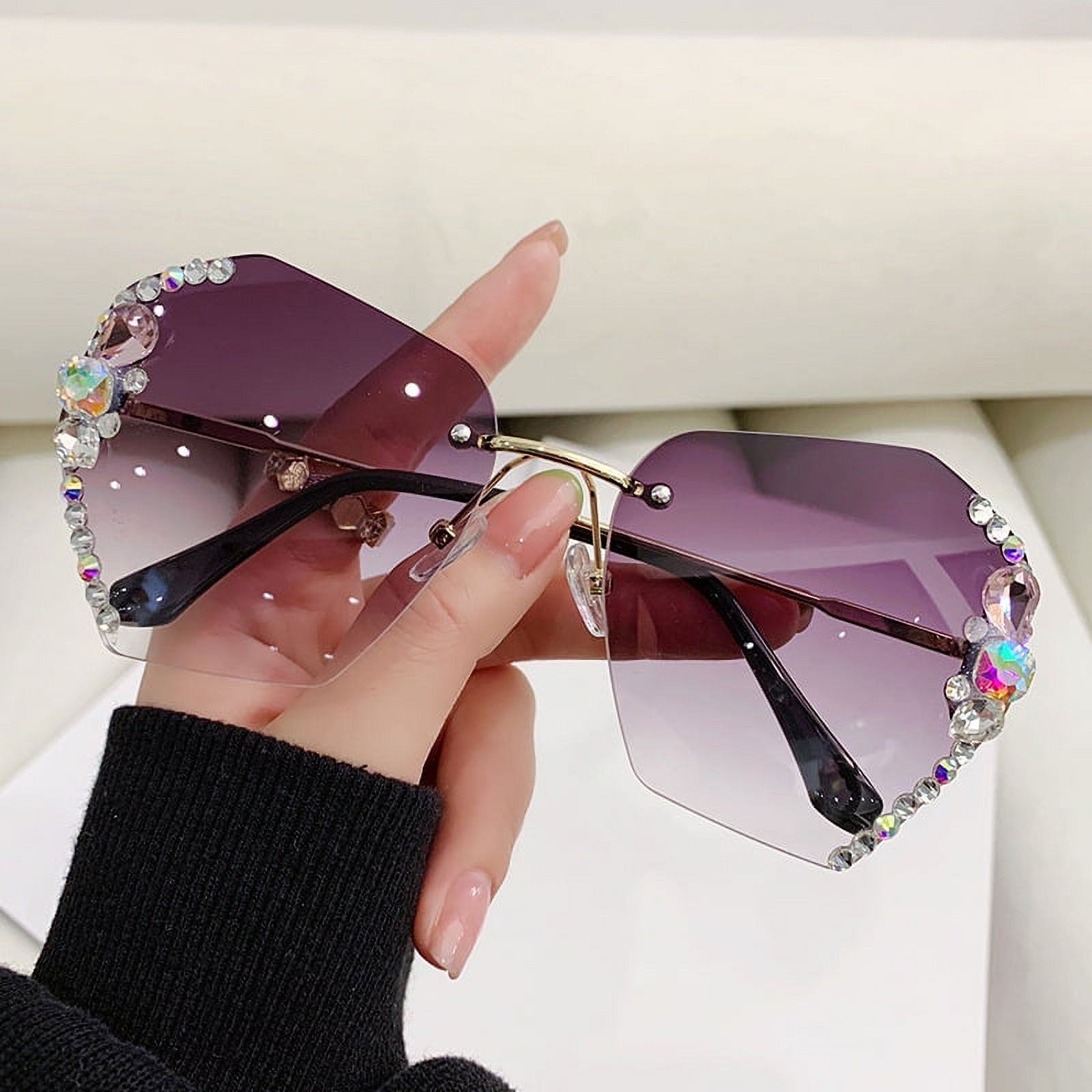 YCNYCHCHY Sunglasses For Women New Fashion UV Resistant Rhinestones Large Face Slimming ...