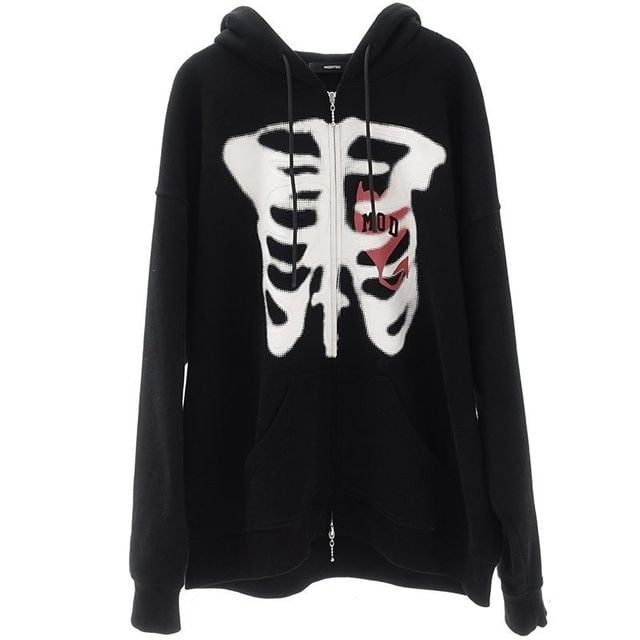 YCNYCHCHY Y2K Print Skeleton Hoodie Women Oversized Sweatshirts 2023 Fashion Goth Jacket Zip Up ...