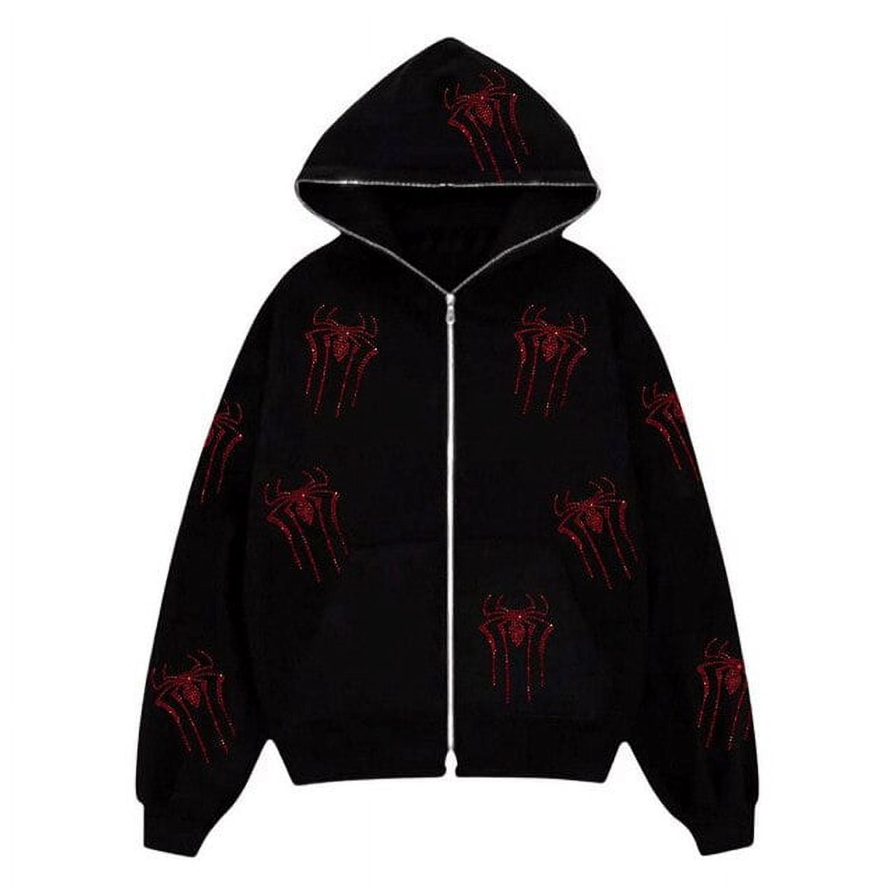 YCNYCHCHY Y2K Rhinestone Cobweb Zip Up Hoodie Women Streetwear ...