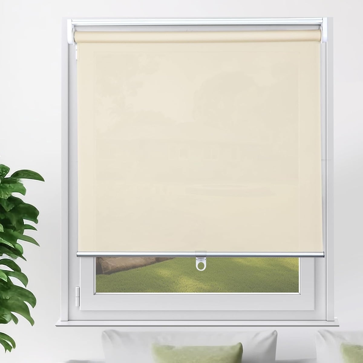 YCUHEN Cordless Roller Shades Pull Down Window Blinds Beige 42