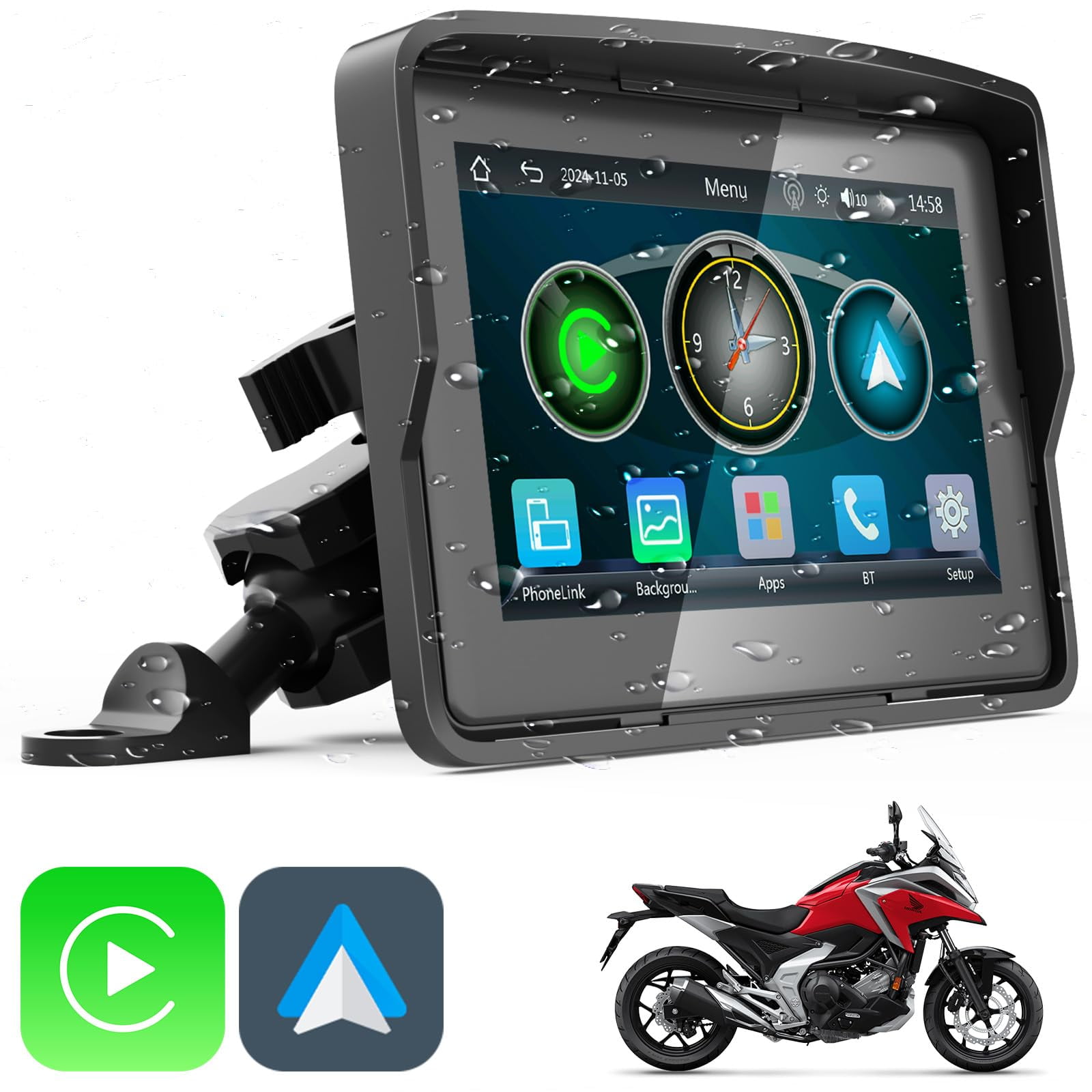 YCV Motorcycle Carplay Screen, Wireless CarPlay & Android Auto ...