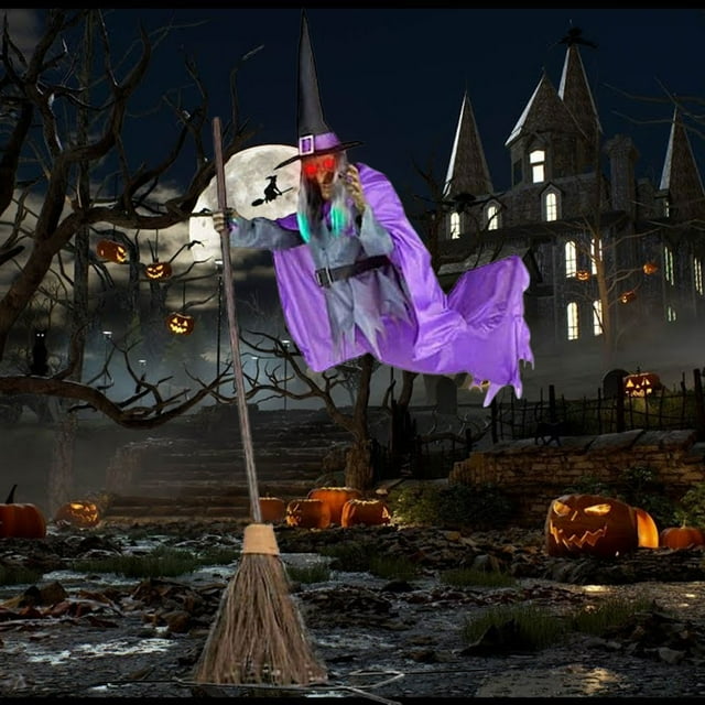 YCenADP Flying Witch Halloween Decor on Broom- 6ft Animated Hovering ...