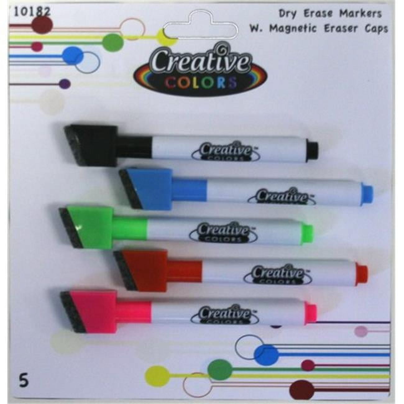 YDB 5 Count Dry Erase Markers with Eraser Caps Assorted Colors - Case ...
