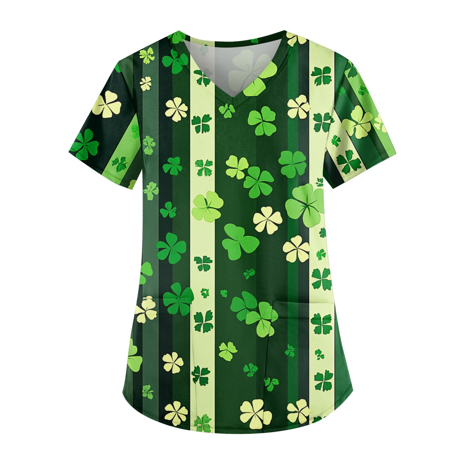 YDDIAN Irish Scrub Tops for Women V-Neck Nursing Short Sleeve Clover ...