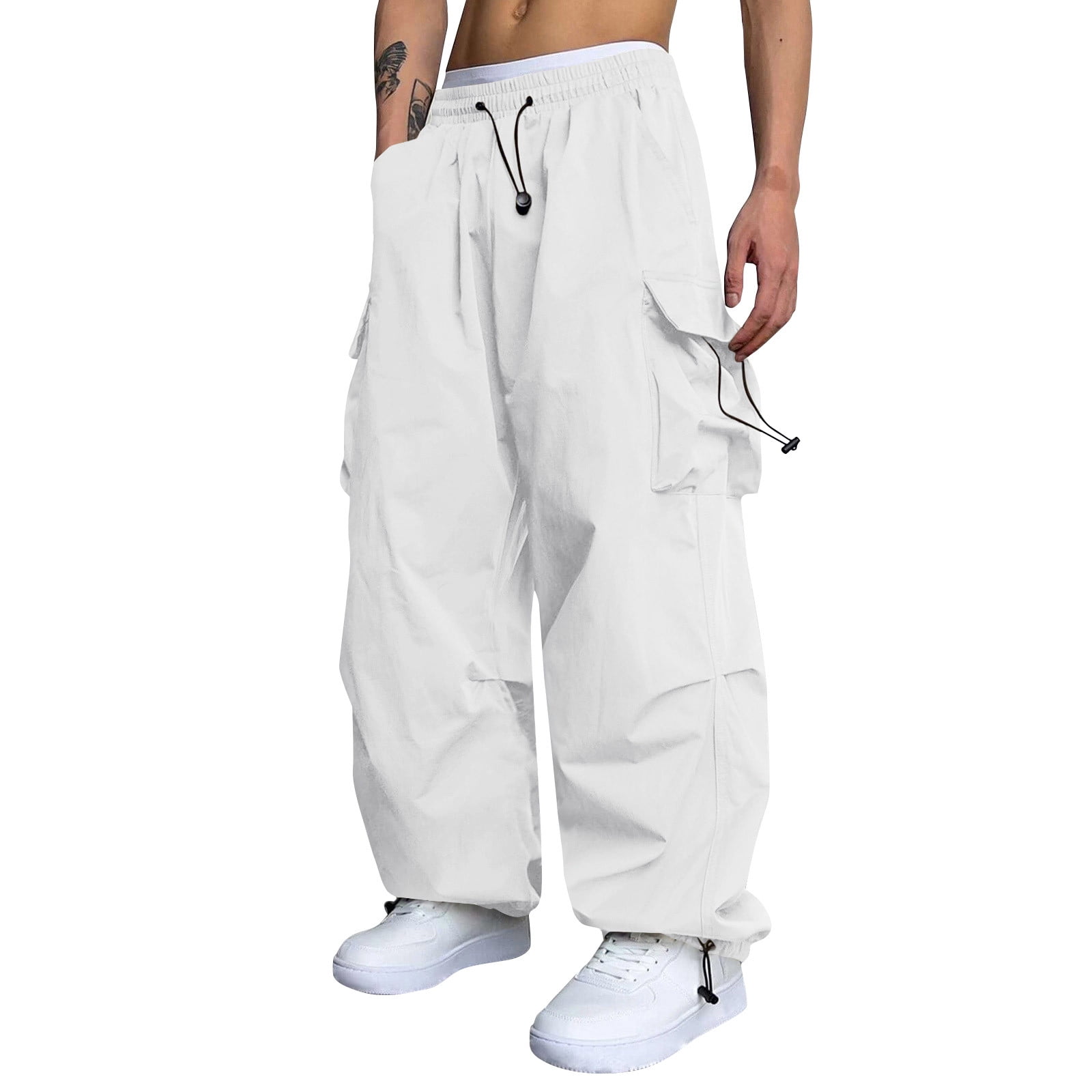 YDDIAN Men's Baggy Cargo Pants Casual Parachute Cargo Pants Loose Fit Hip Hop Harem Pants with ...