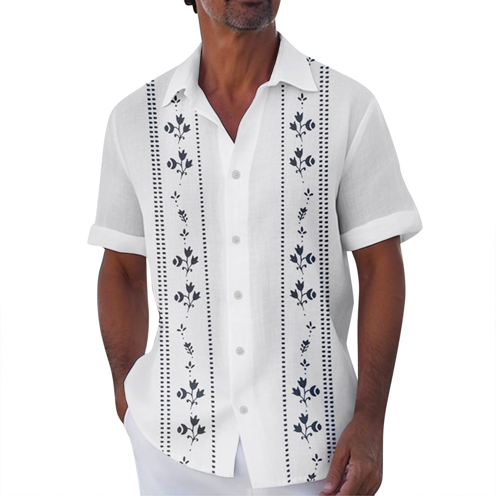 YDDIAN Mens Cotton Linen Cuban Guayabera Shirt Casual Short Sleeve ...