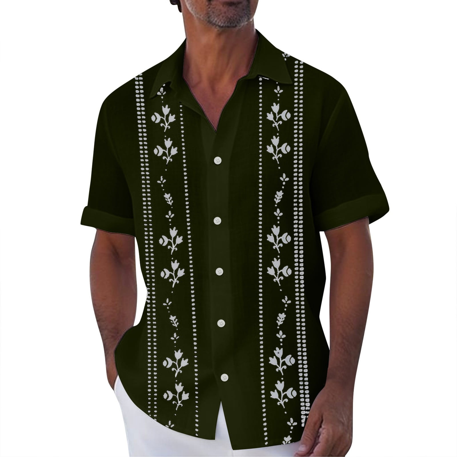 YDDIAN Mens Short Sleeve Guayabera Shirts Linen Cotton Button Down ...