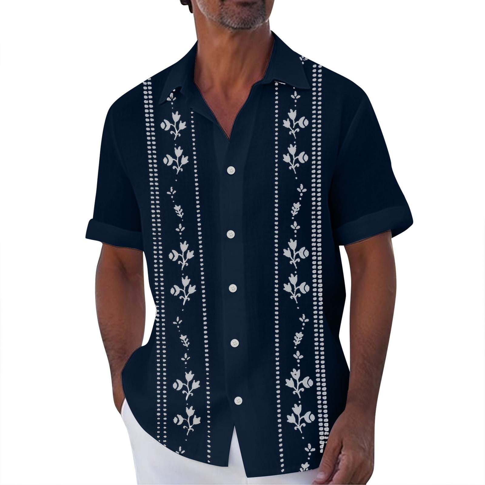 YDDIAN Mens Short Sleeve Guayabera Shirts Linen Cotton Button Down ...