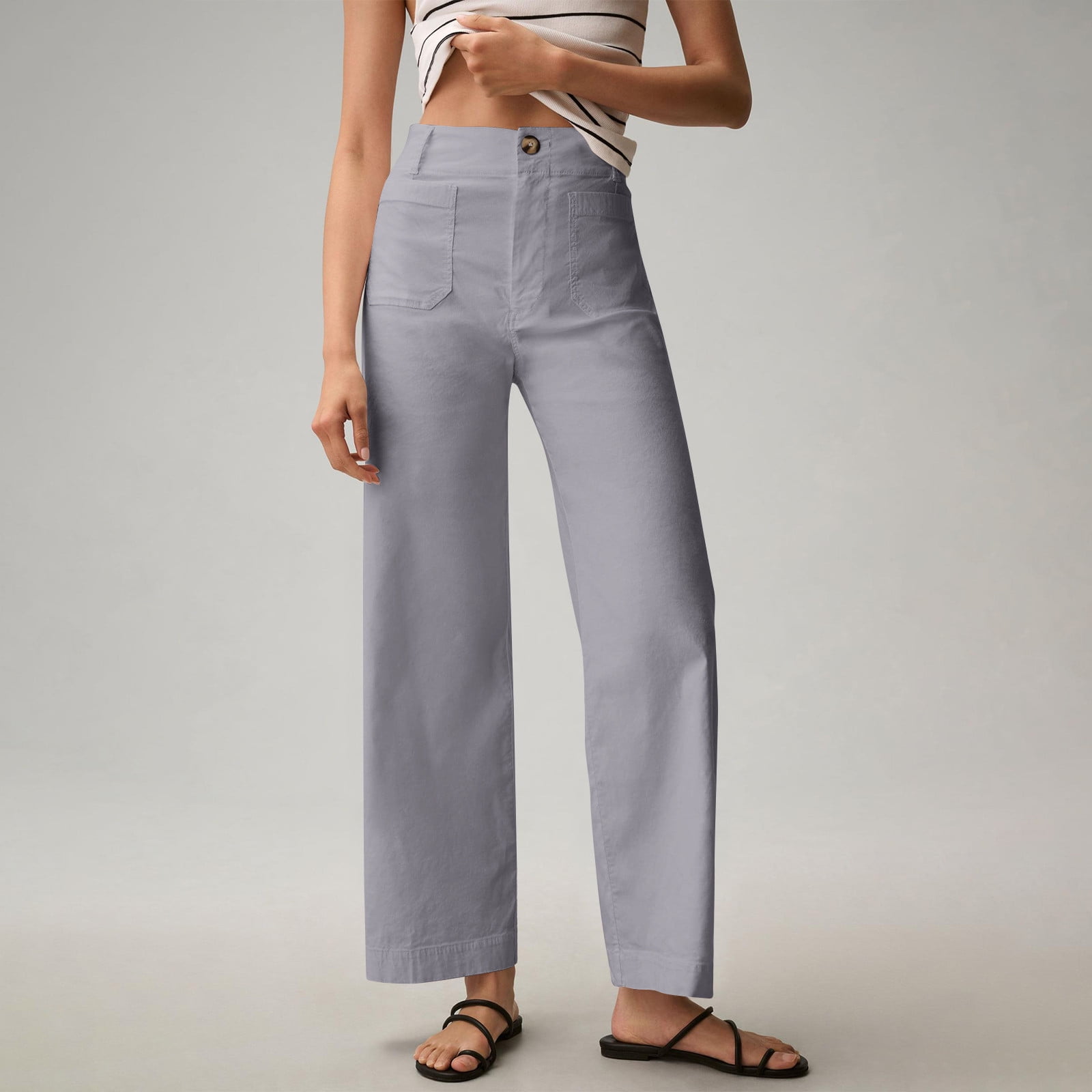 YDDIAN Women Stretch Twill Cropped Pants Wide Leg Jeans with Patch ...
