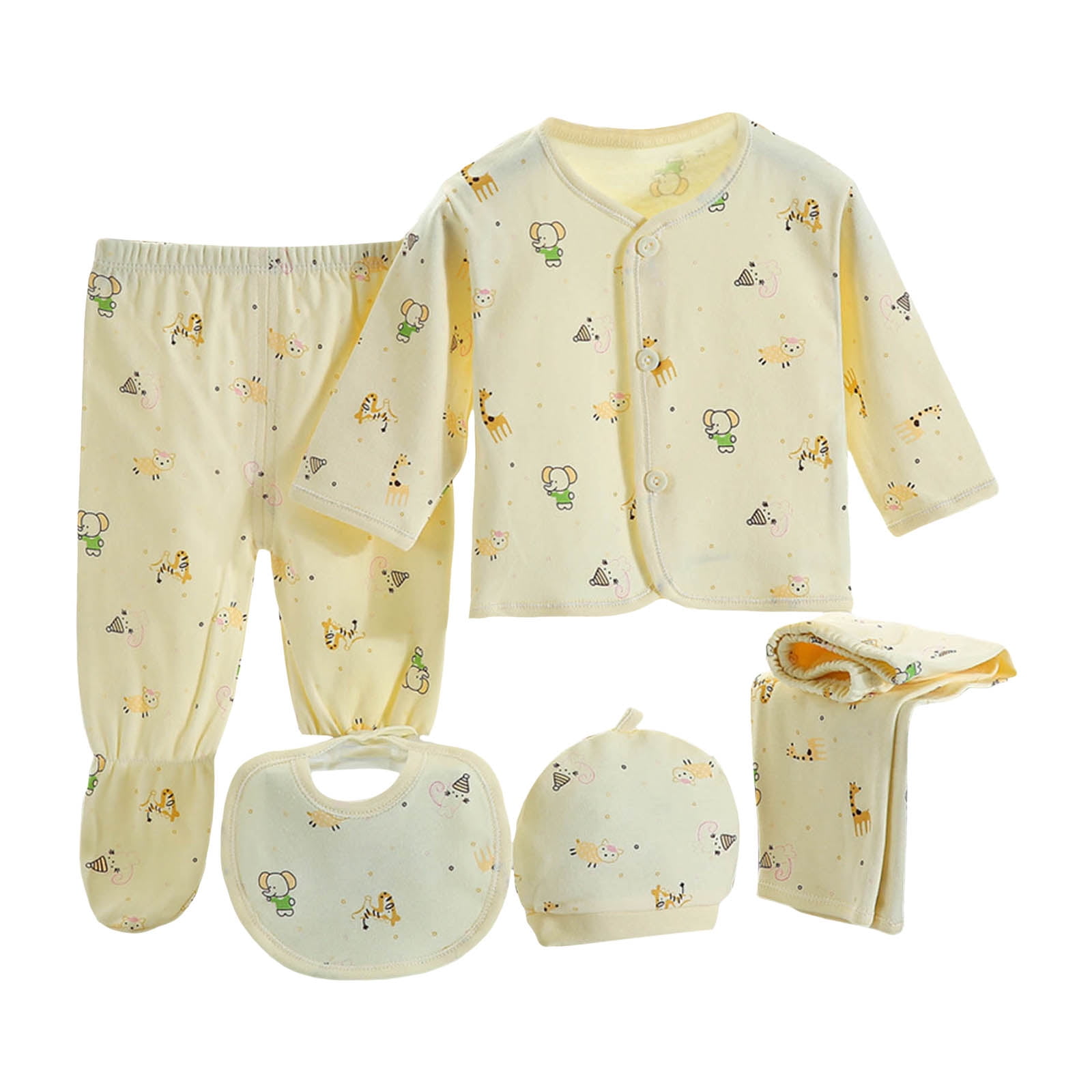 YDFCWX Newborn Baby Layette Set Infant Romper+Burp Cloth+Bib+Cap Set Breathable Healthy Fabric ...