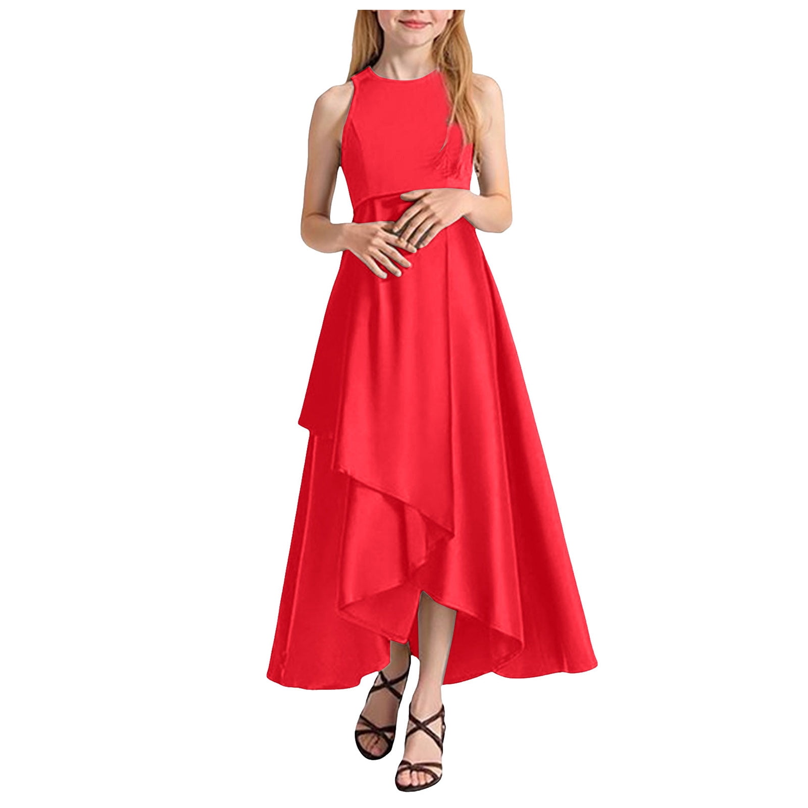 YDFCWXW A-line Scoop Asymmetrical Satin Junior Bridesmaid Girl Dresses ...