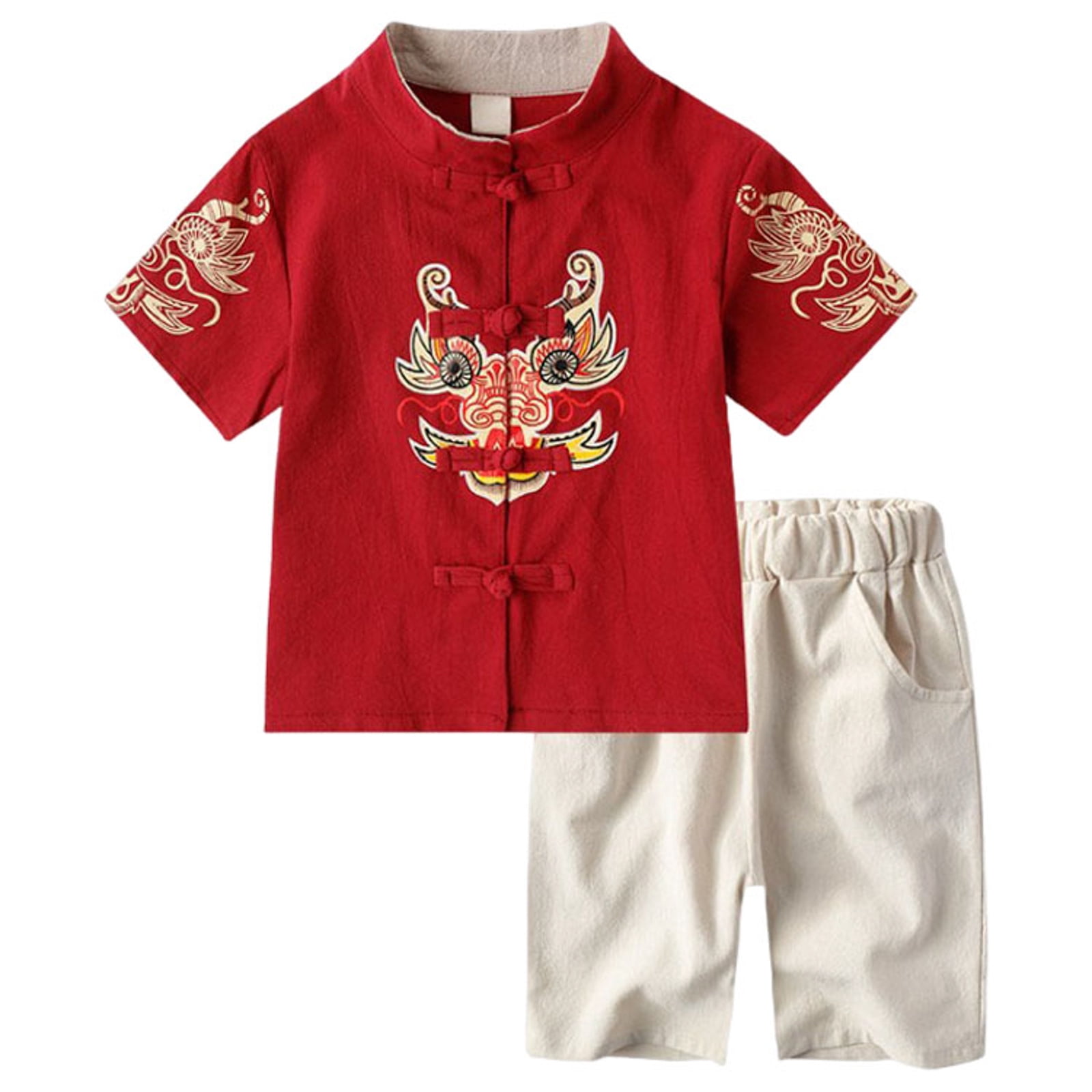 YDFCWXW Boys Traditional Chinese Tang Suit Dragon Embroidery Outfit ...