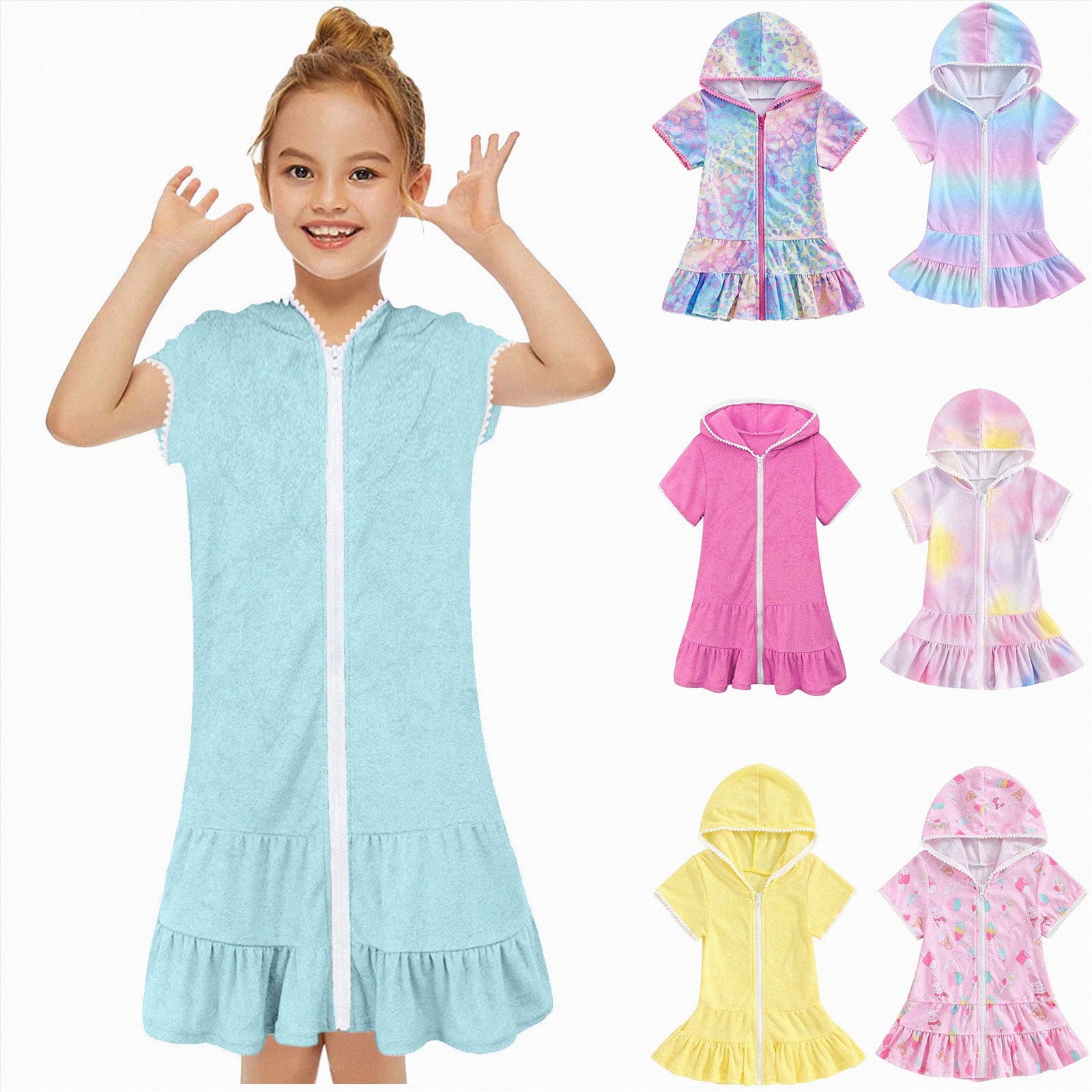 YDFCWXW Girls Swim Cover Up Swimsuit Coverup Zip-Up Beach Bathing Suit ...