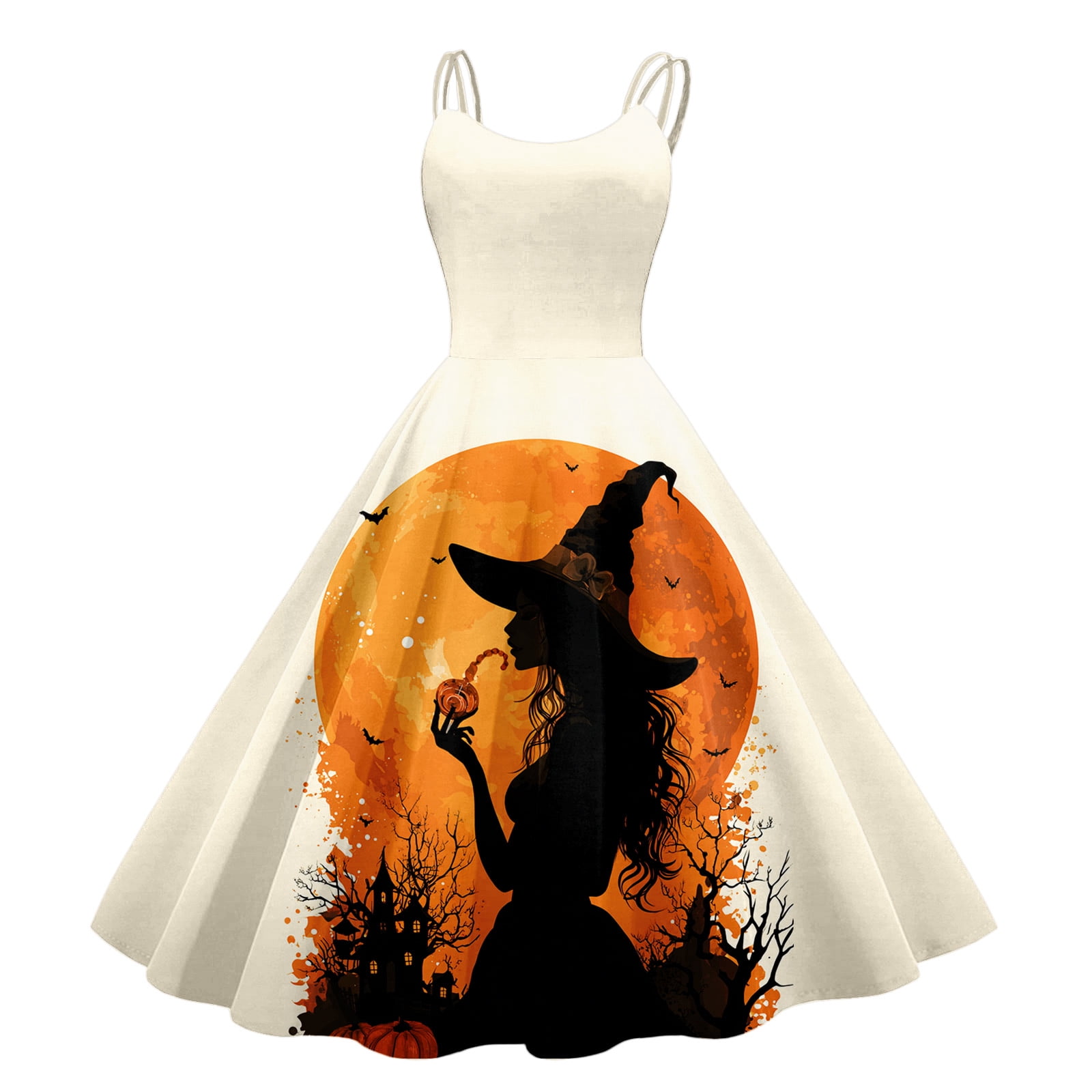 YDFCWXW Halloween Dresses for Women 2025 Vintage Spaghetti Strap Scary ...
