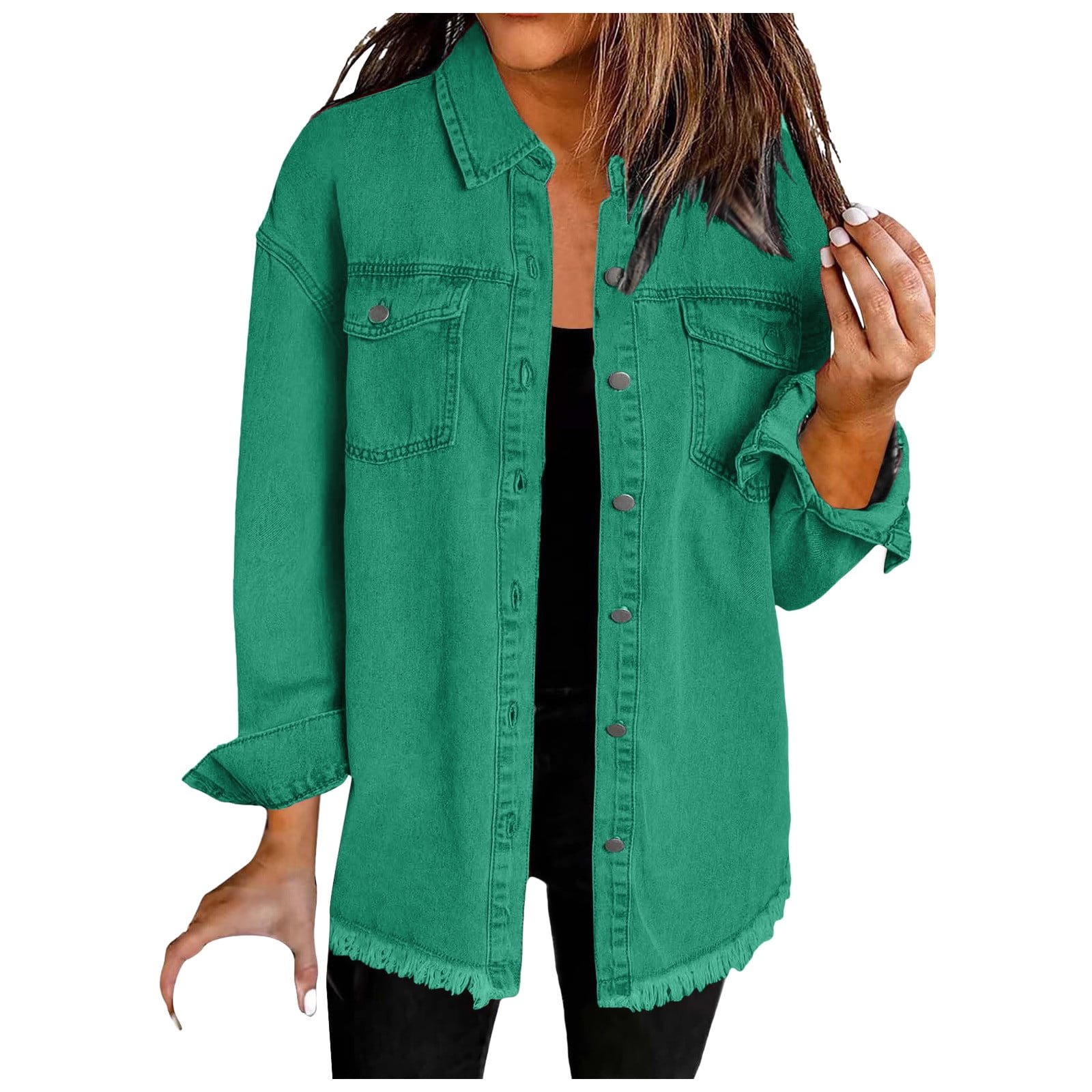 YDFCWXW Jean Jackets for Women 2025 Fall Fashion Denim Frayed Hem ...