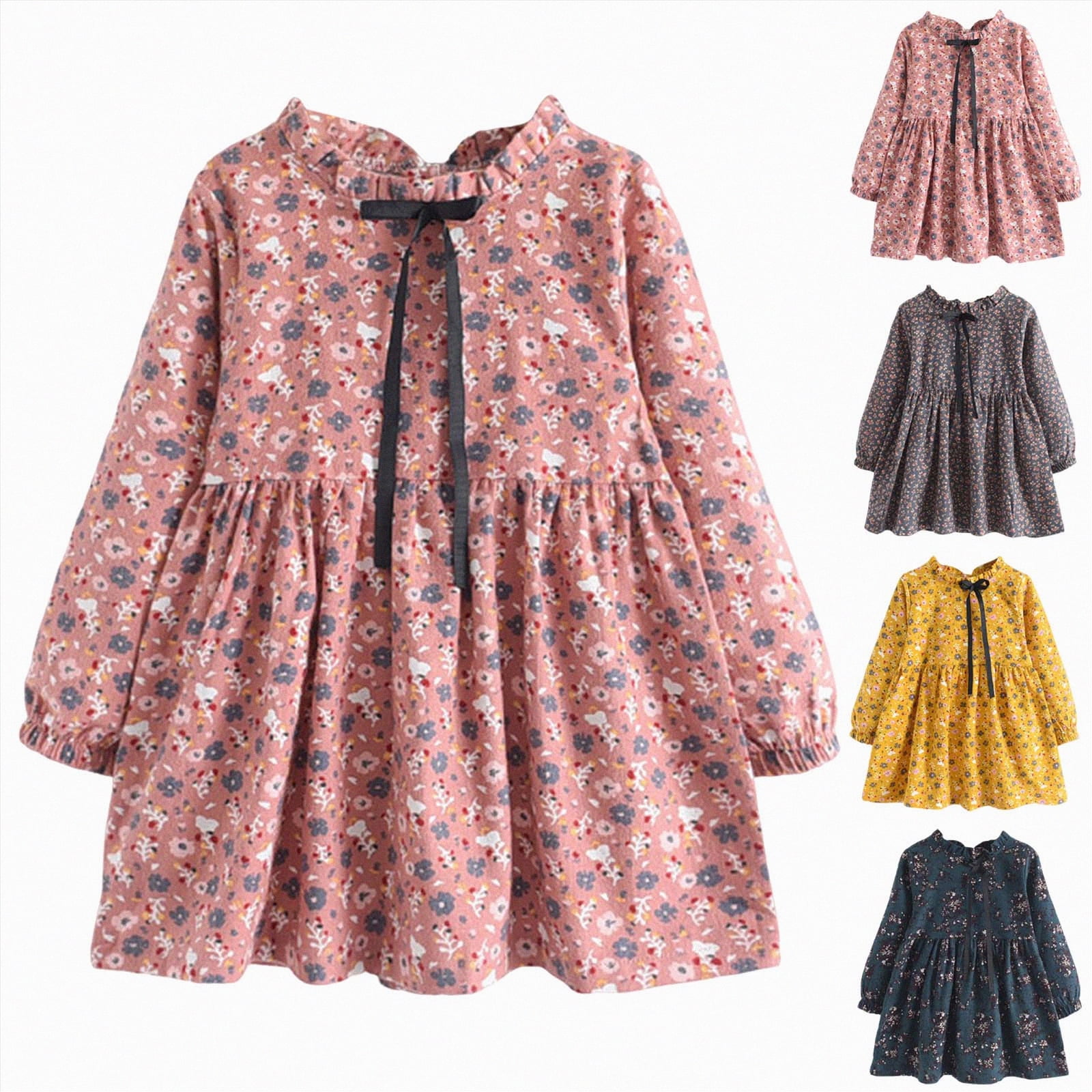 YDFCWXW Little Girls Floral Dress Long Sleeve Ruffled Cute Spring ...
