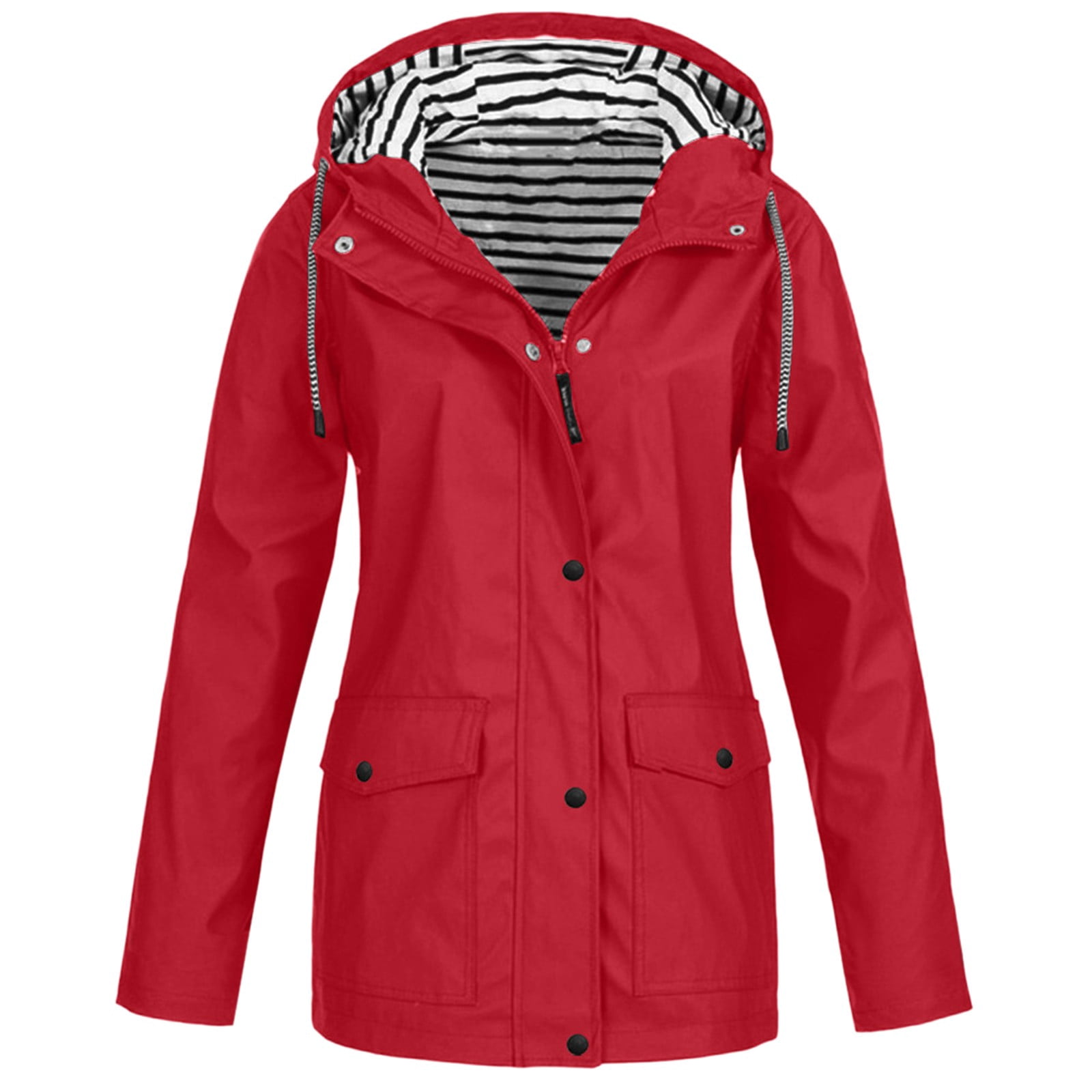 YDFCWXW Rain Jacket Women Striped Lined Long Raincoat with Hood ...