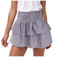 YDFCWXW Women's Gingham Mini Skirt High Waist Layered Ruffle A-Line ...