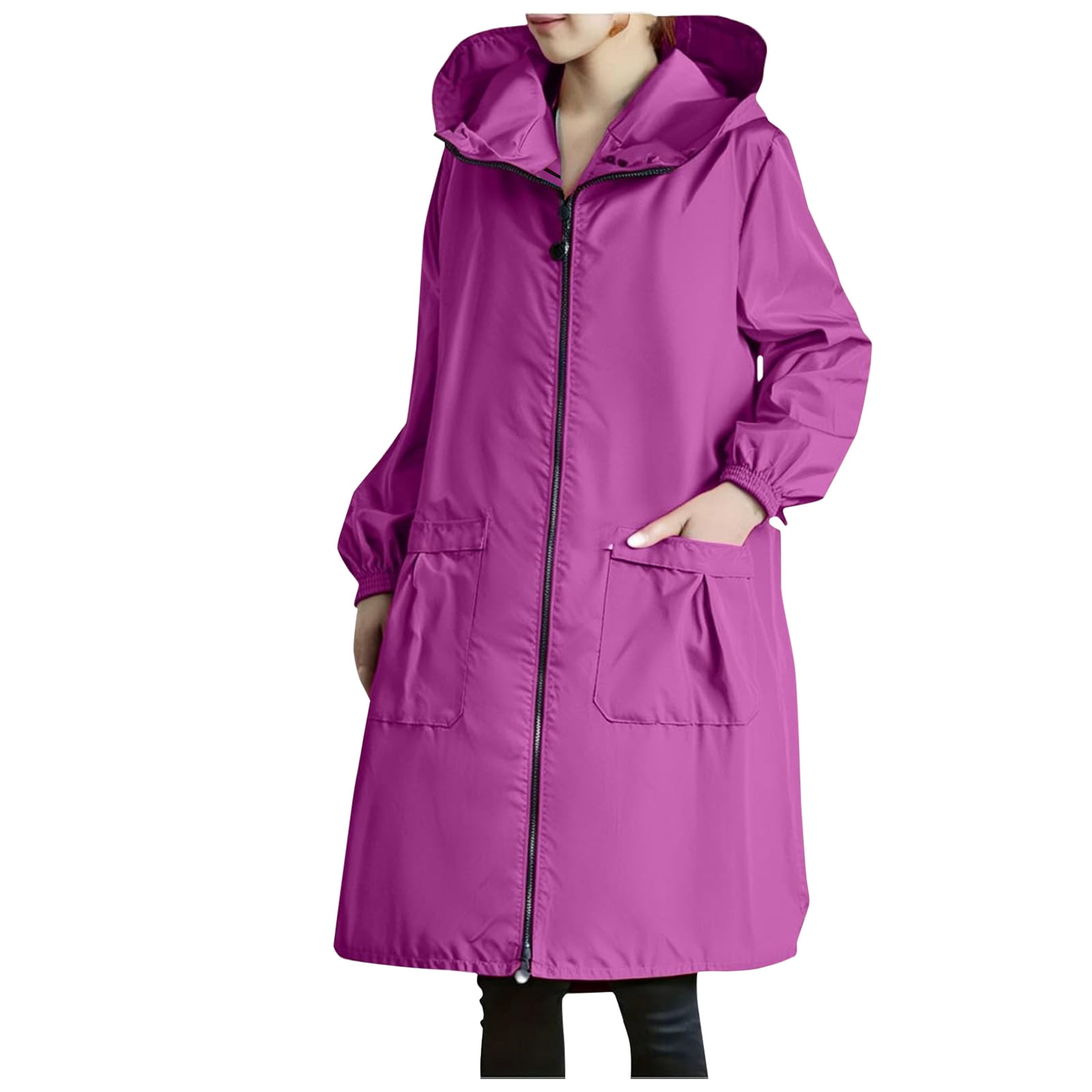 YDFCWXW Womens Long Raincoats Waterproof Lightweight Hooded Windbreaker ...