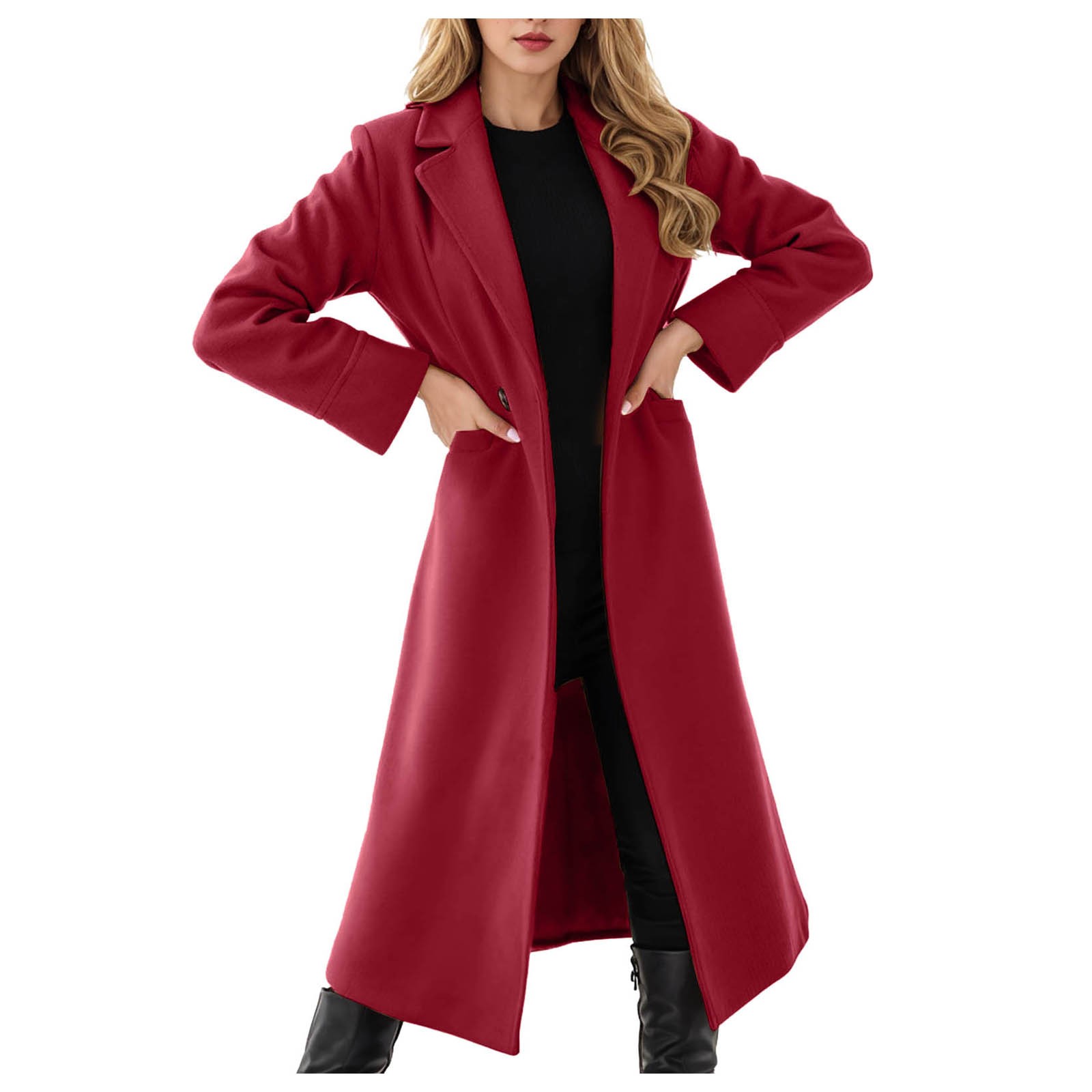 YDFCWXW Womens Trench Coat Winter Lapel Double Long Pea Coat Casual ...