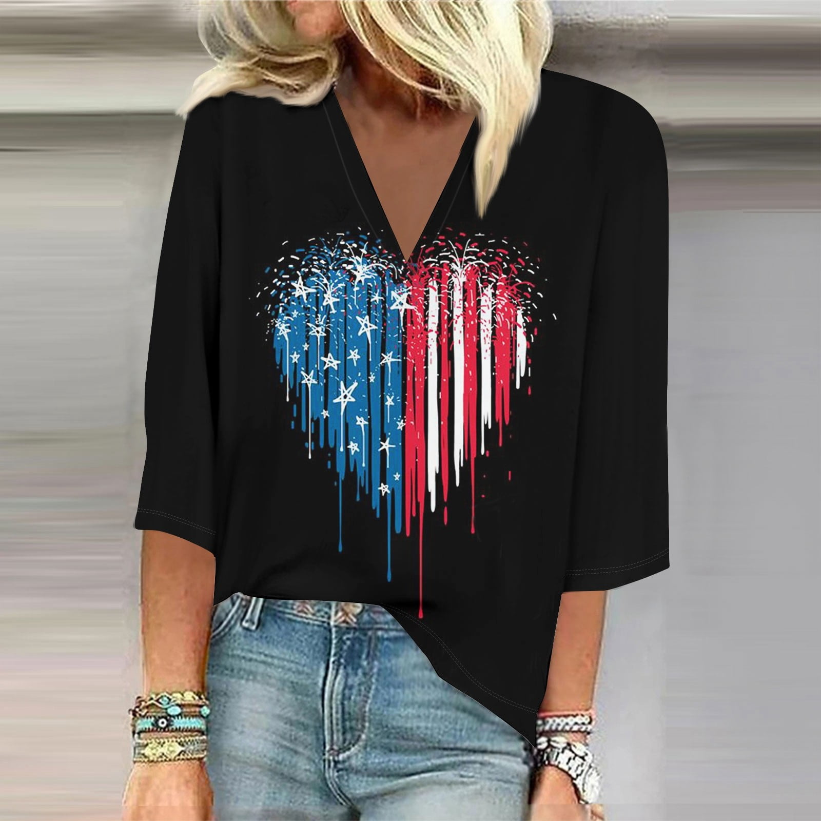 Ydkzymd 4th Of July Womens Oversized Tee Shirts 3 4 Sleeves