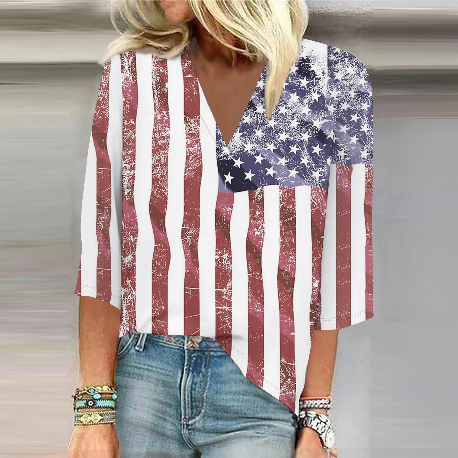Ydkzymd 4th Of July Womens Oversized Tee Shirts 3 4 Sleeves