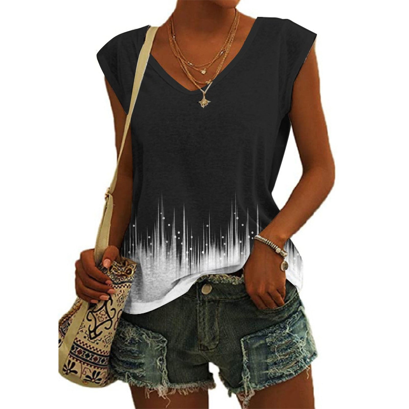 YDKZYMD Basic Tank Tops for Women Geometric Tie Dye V Neck Loose Fit ...