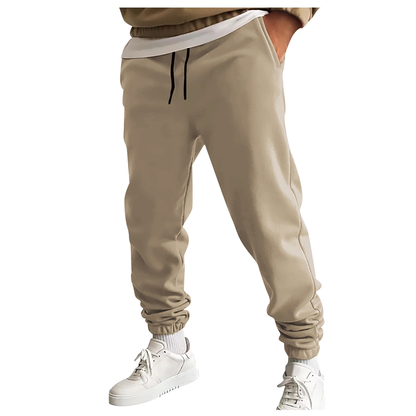 YDKZYMD Camel Mens Fleece Cargo Sweatpants Warm Elastic High Waist ...