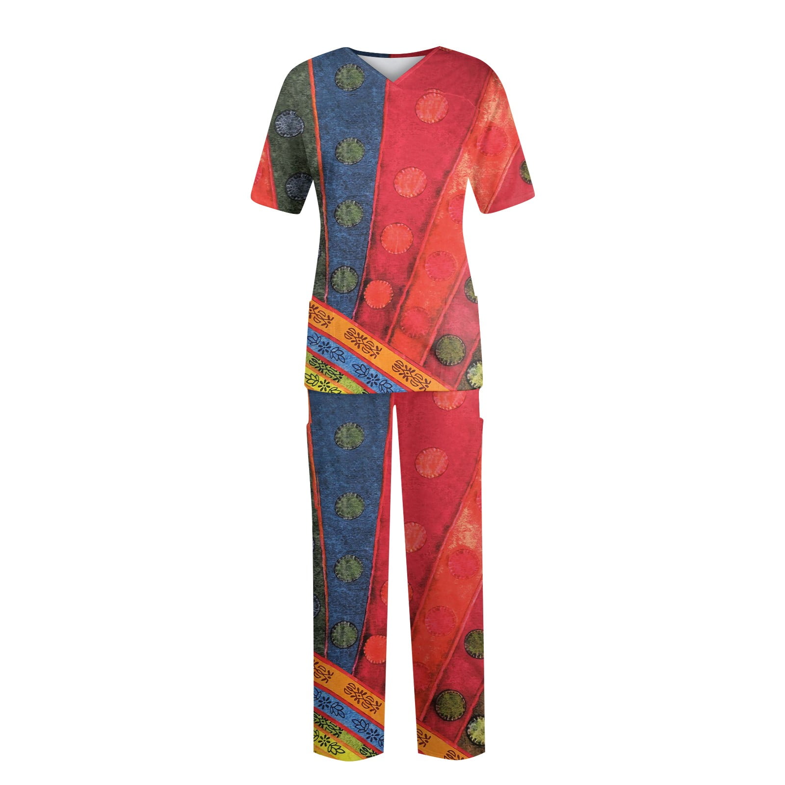 YDKZYMD Ceil Scrubs Sets for Women Red 3XL Short Sleeve Aztec 2 Piece ...