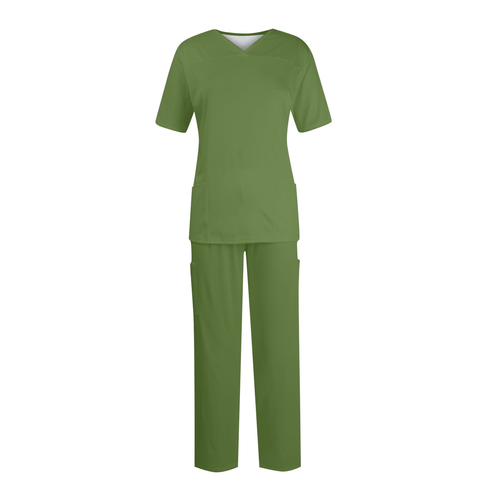 YDKZYMD Ceil Scrubs for Women Set S Army Green Solid V Neck 2 Piece ...