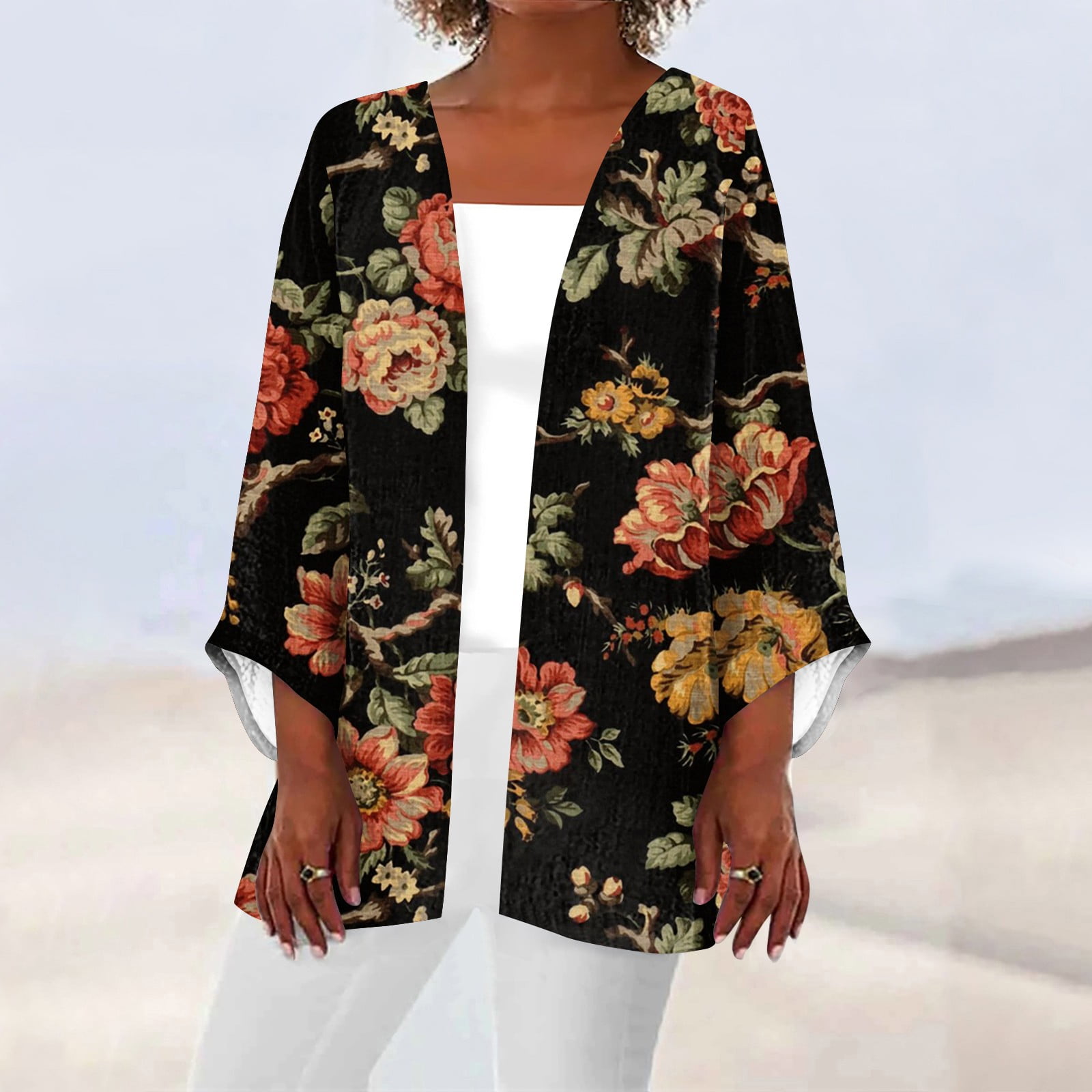 YDKZYMD Cute Cardigans for Women Floral Long Sleeve Dressy Casual Open ...