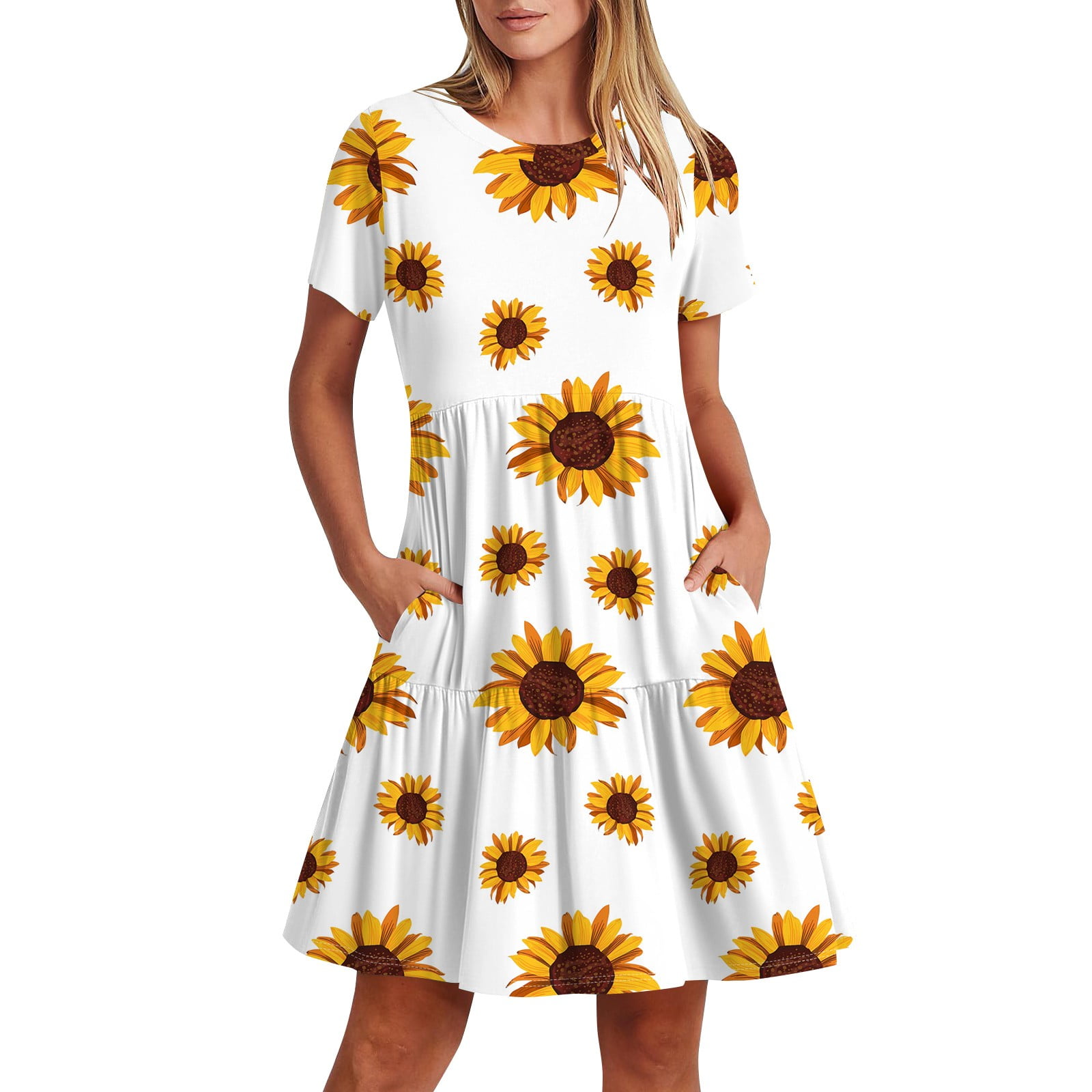 Ydkzymd Cute Summer Dresses For Women Sunflower Crew Neck Short Sleeve