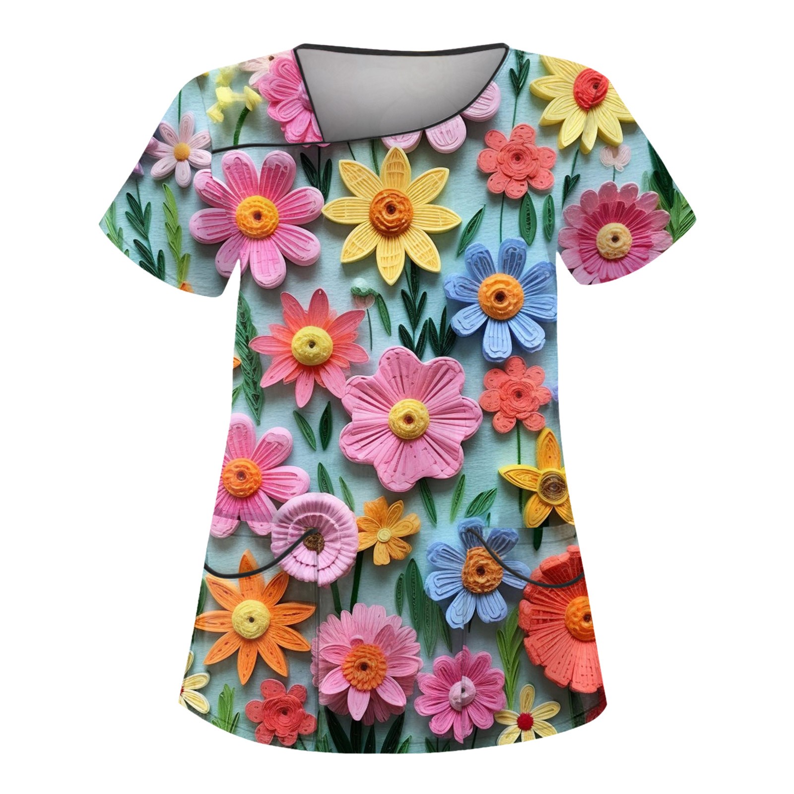 YDKZYMD Fig Scrub Tops for Women Floral Flowers with Pockets V Neck ...