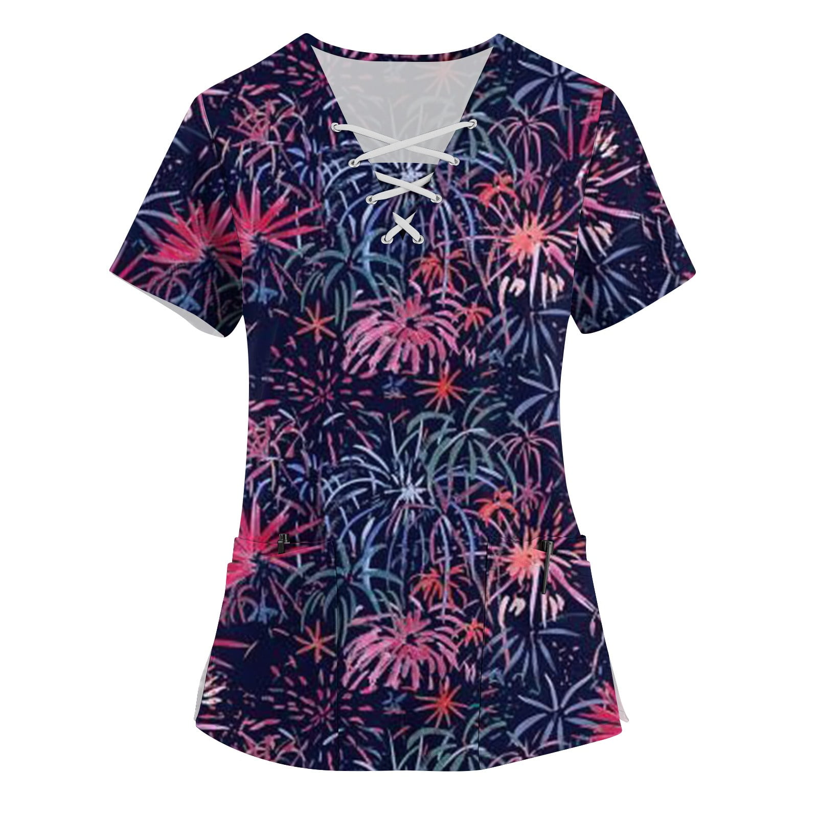Ydkzymd Flag Freedom Patriotic Stars Stripes Scrubs For Plus Size Women