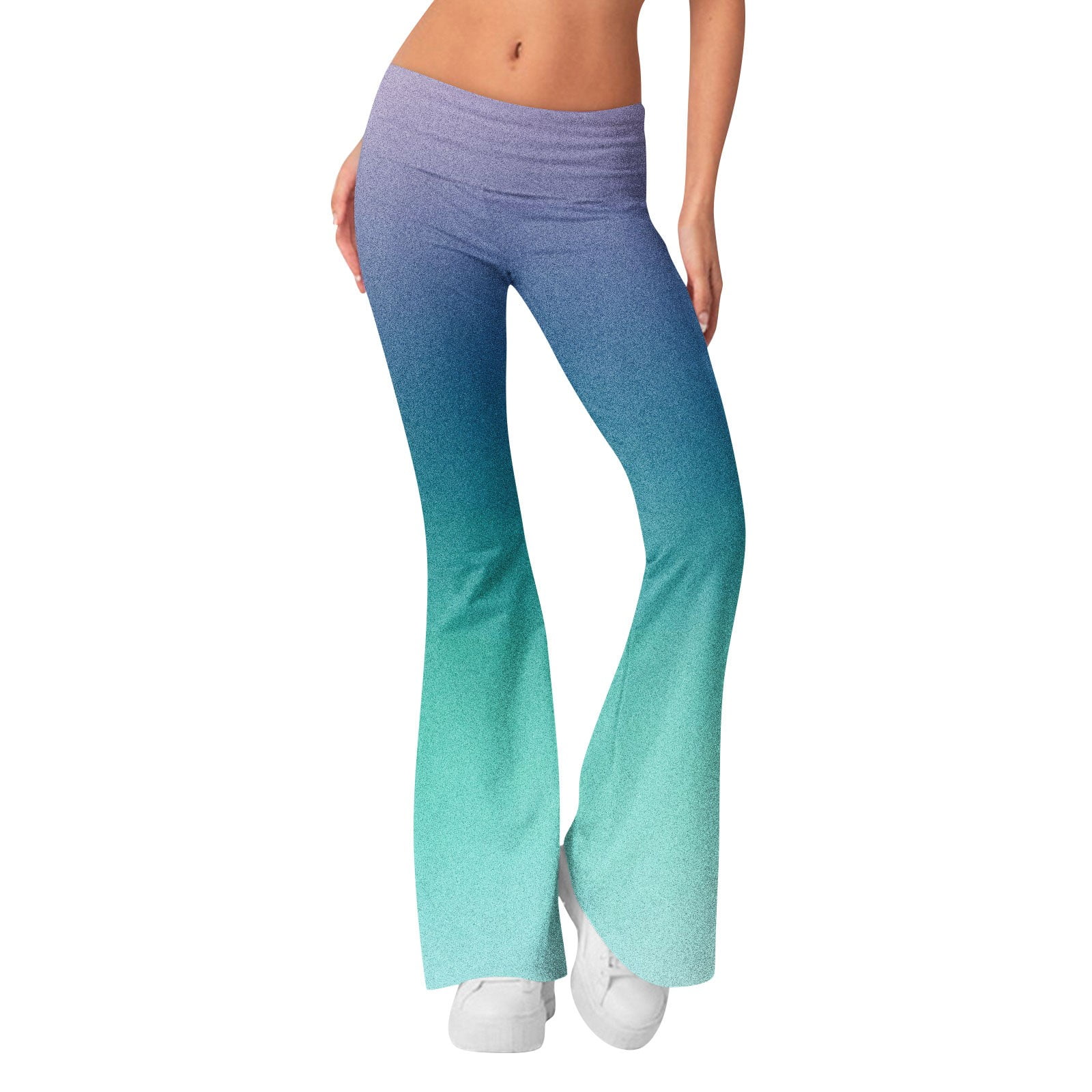 YDKZYMD Flare Leggings Women Checkered Fold Over Tummy Control Low Rise ...