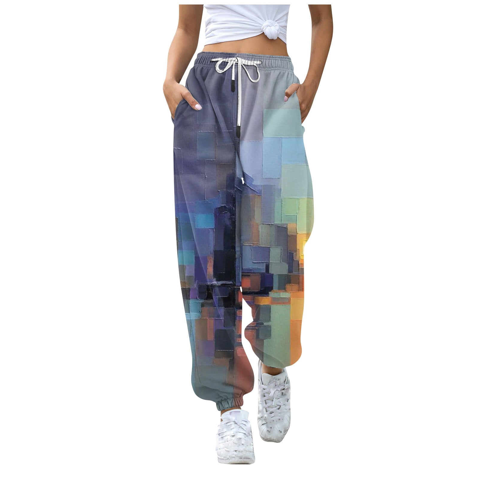 YDKZYMD Fleece Sweatpants Women Drawstring Light Blue Plaid Petite ...