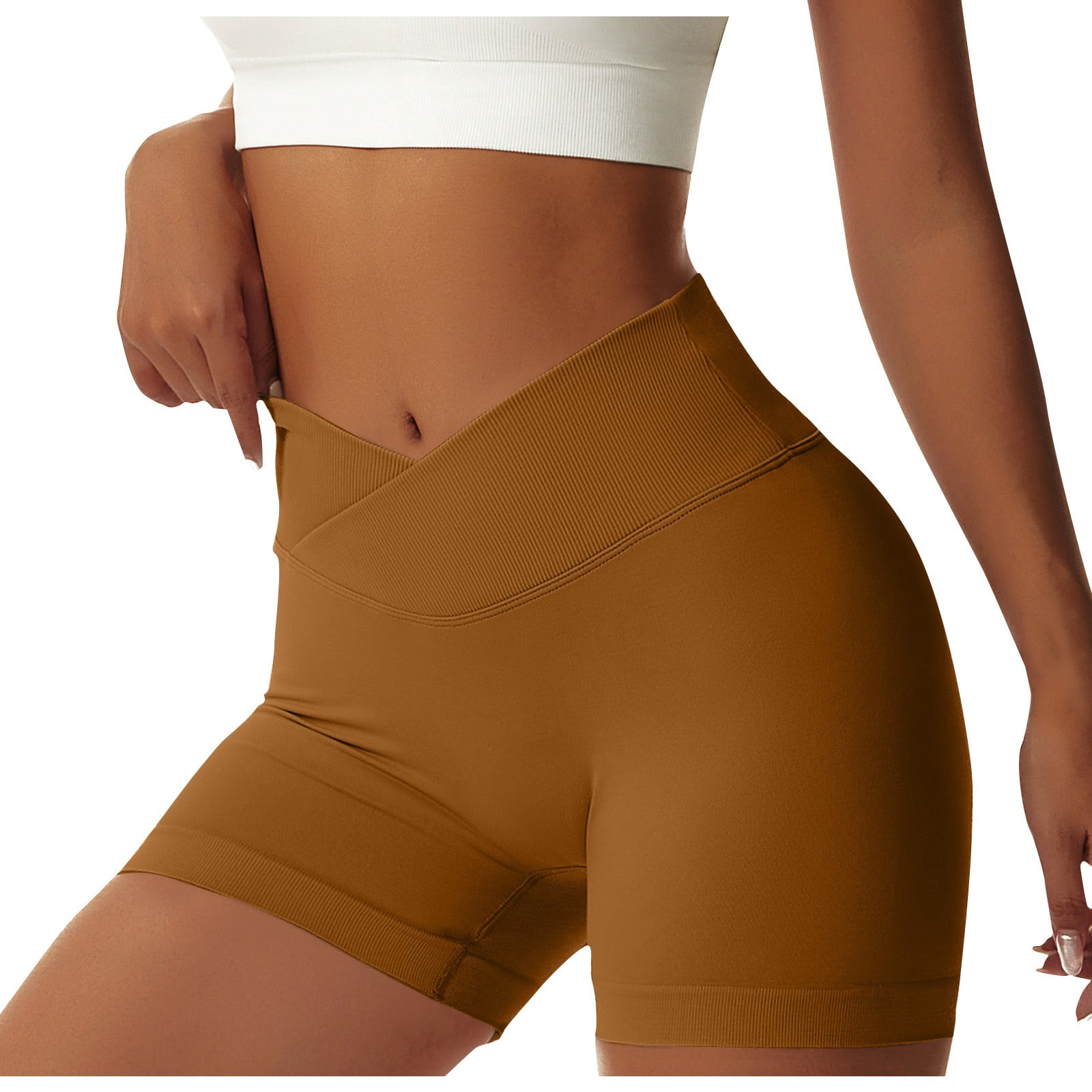 Ydkzymd Gym Shorts Women Yoga Crossover Scrunch Butt Lift V Cross Shorts Bibbed Gym Biker