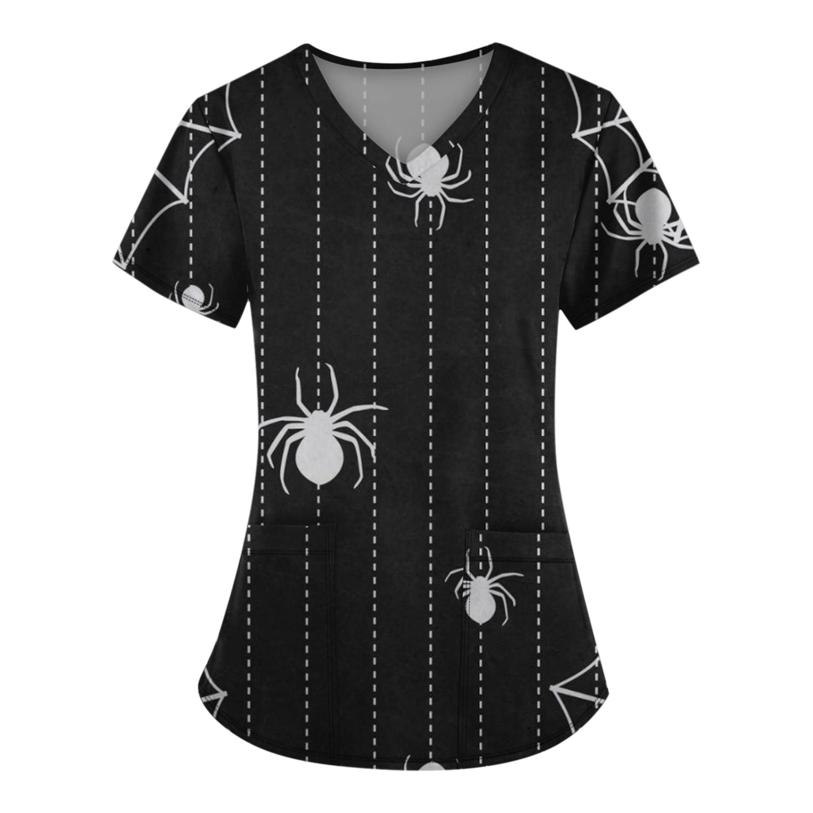YDKZYMD Halloween Scrub Tops Women Celebrate Pumpkin Short Sleeve V ...