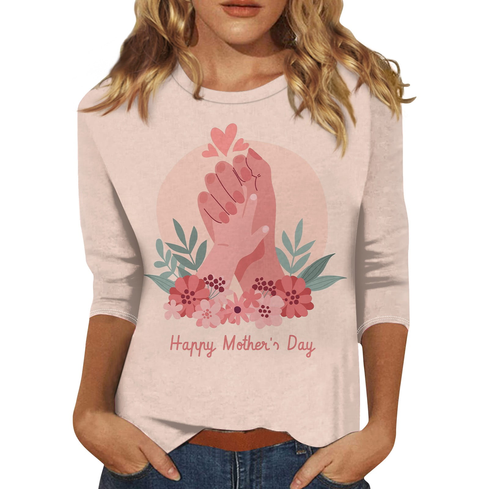 Ydkzymd Happy Mothers Day Womens Oversized Tee Shirts 3 4 Sleeves Mama