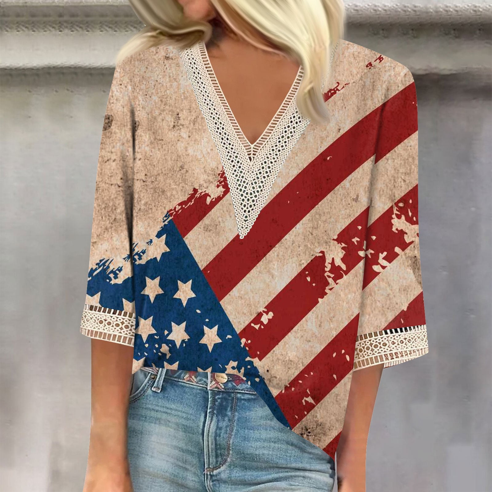 Ydkzymd Independence Day Womens Long Sleeve T Shirts With 3 4 Sleeves
