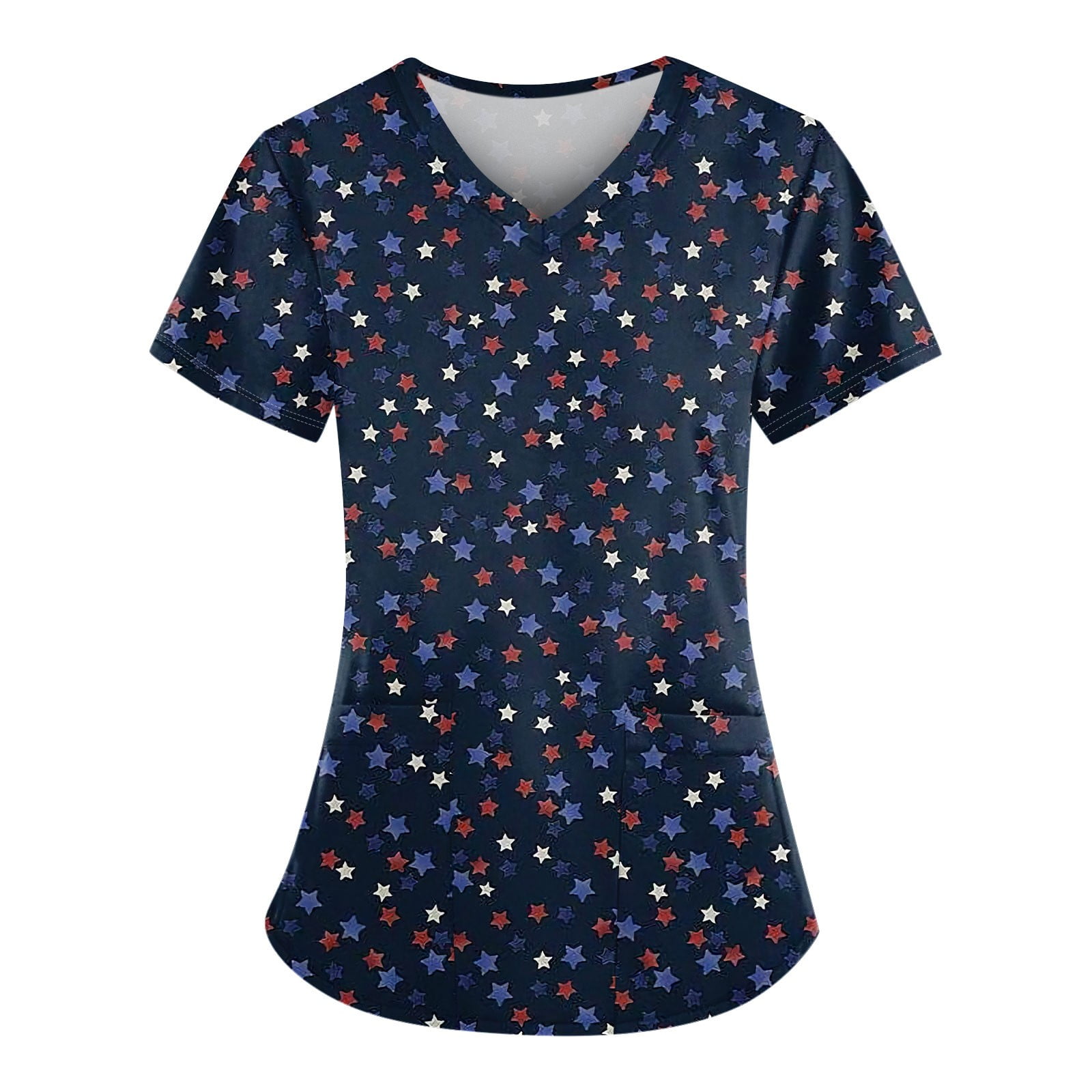 YDKZYMD Independence Day Womens Plus Size Scrub Tops 4th Of July Flag ...