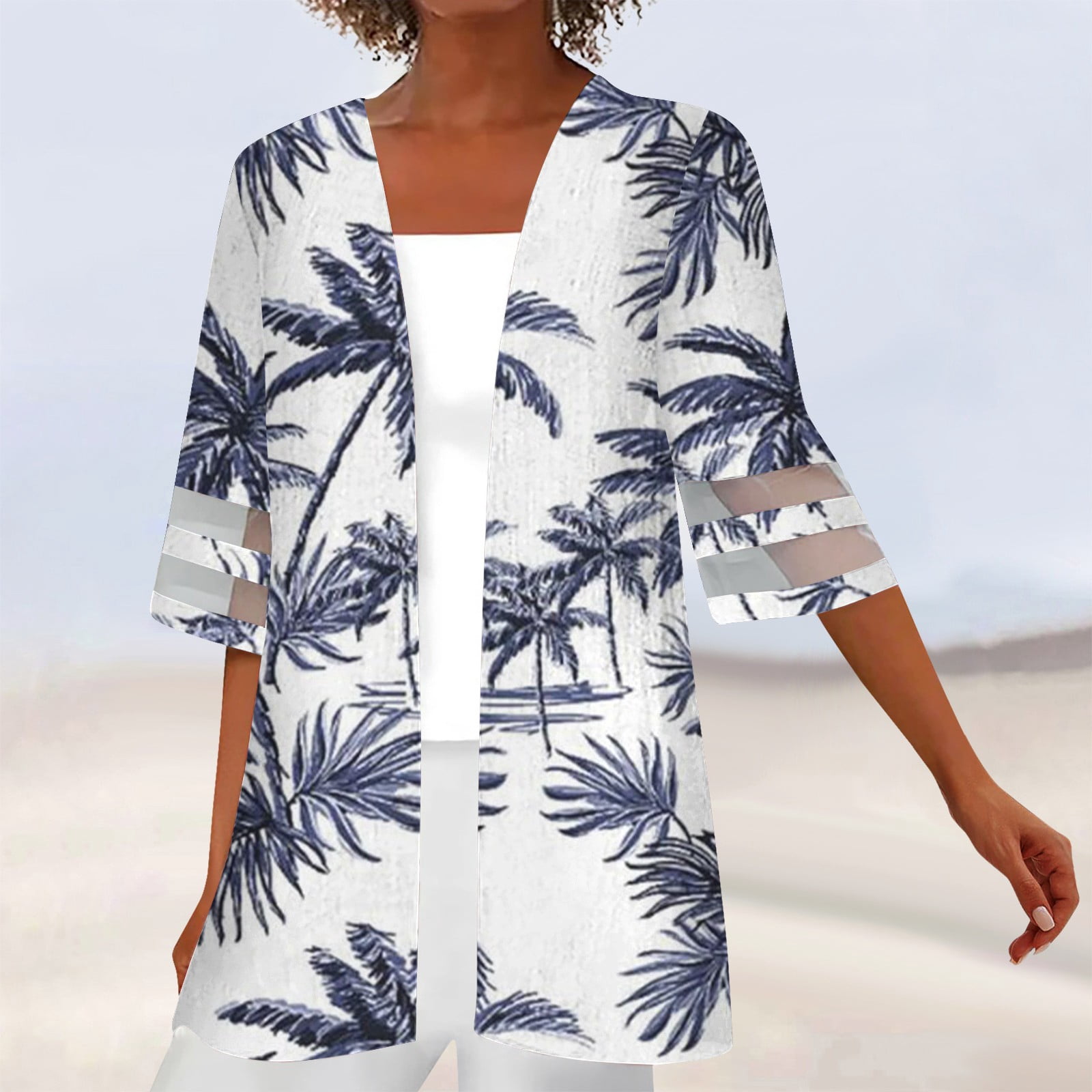 YDKZYMD Light Weight Cardigan Women Half Sleeve Hawaiian Tropical Palm ...