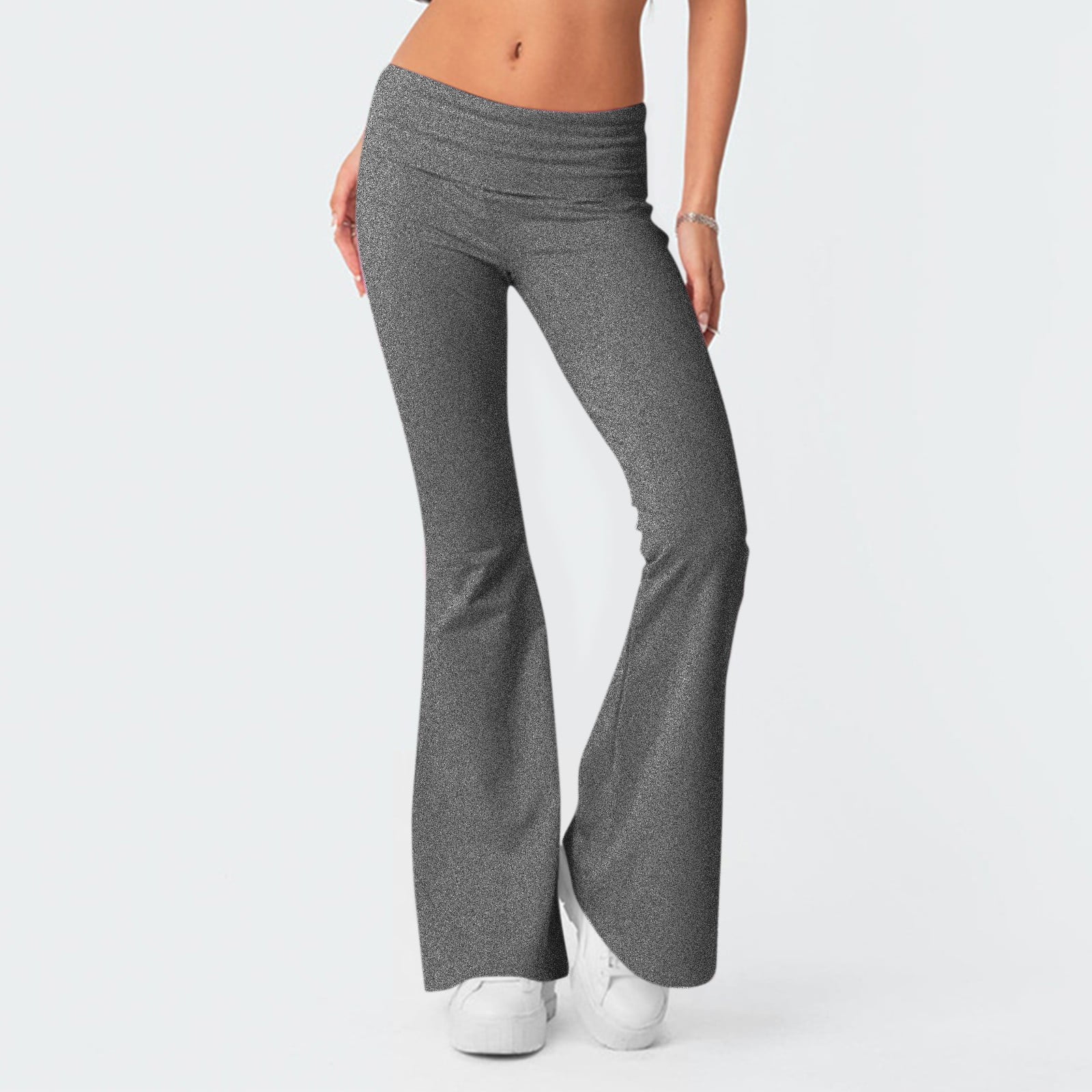 Ydkzymd Long Flare Leggings Fold Over For Women Yoga Butt Lifting Bell