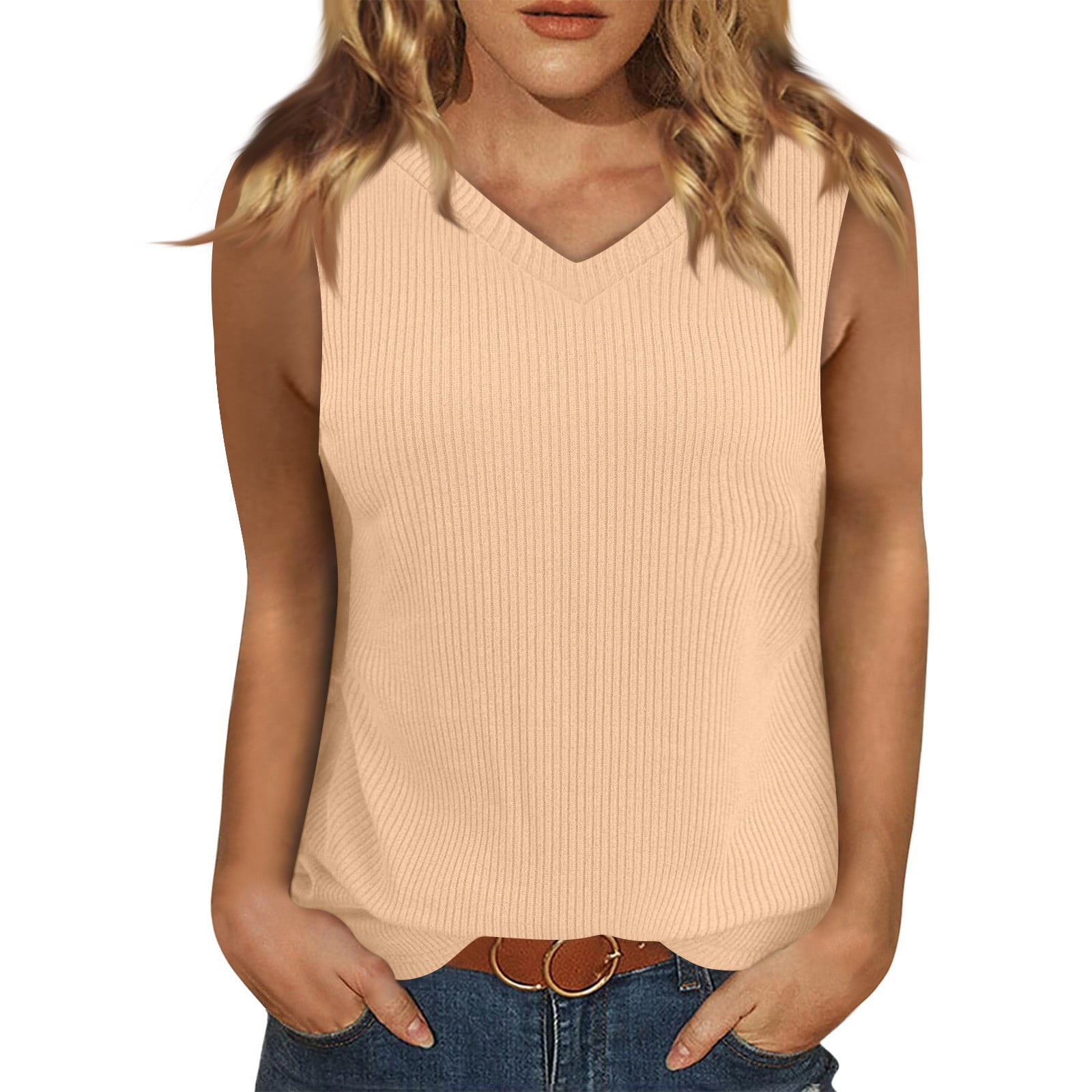Ydkzymd Long Tank Tops For Women Crew Neck Ribbed Solid Color Sleeveless Tunic Tops 2024 Trendy