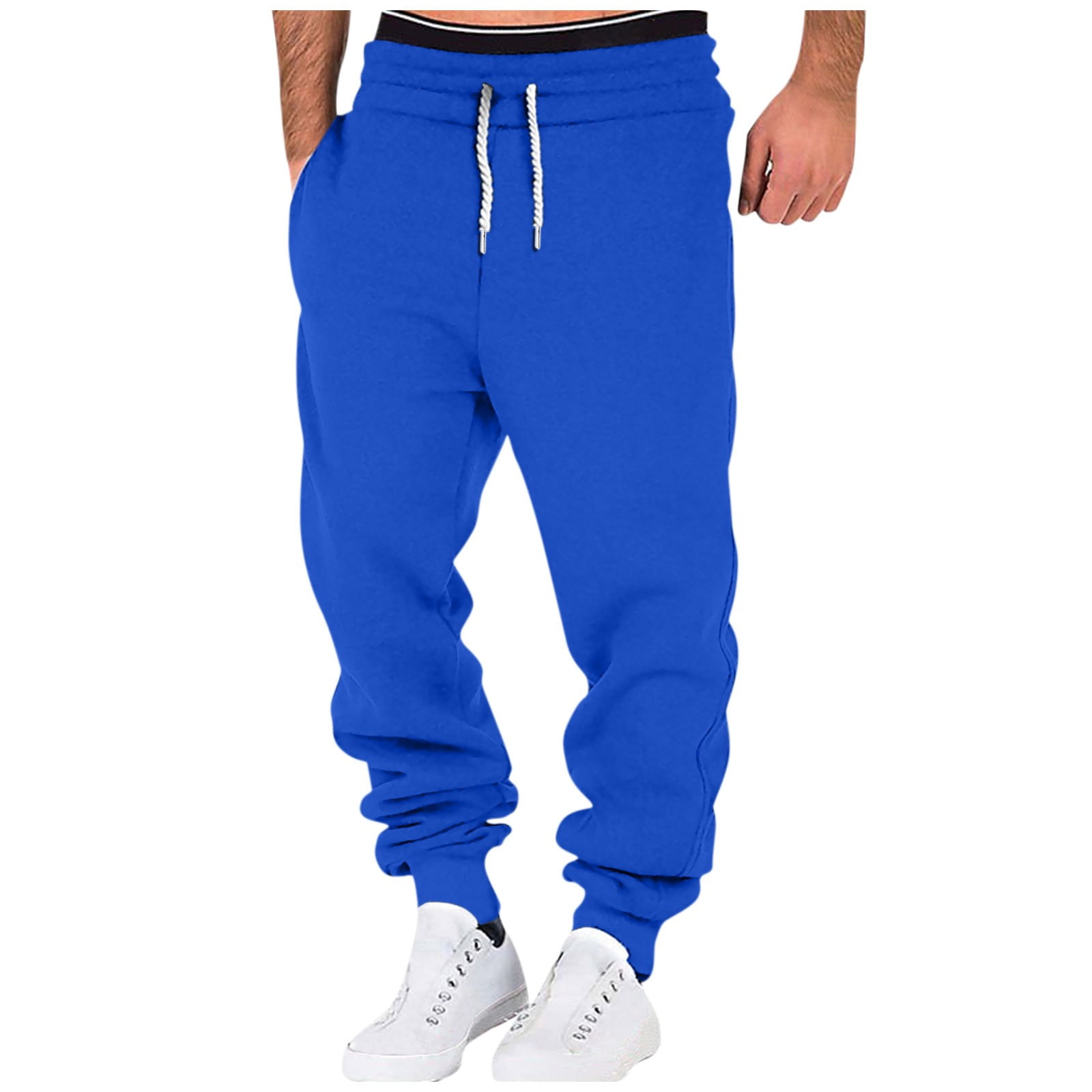 YDKZYMD Mens Fleece Cargo Sweatpants Ribbed Cuff Drawstring Cinch ...