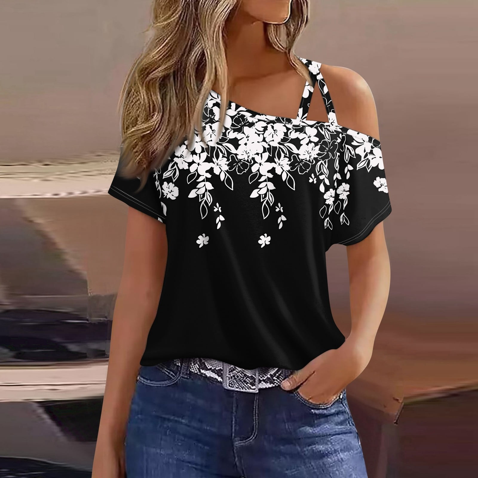 YDKZYMD Night Shirts for Women Short Sleeve Silky One Cold Shoulder ...
