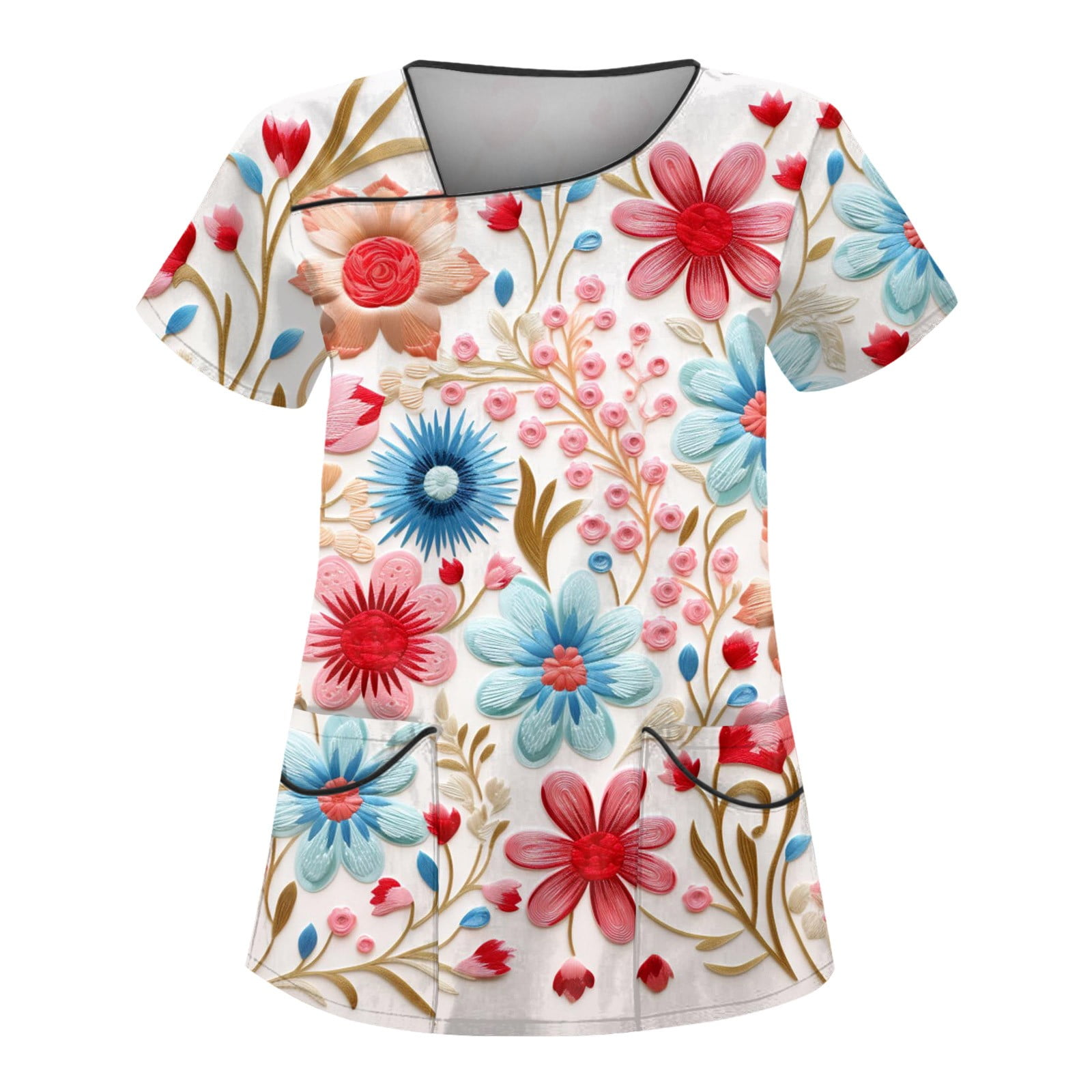 YDKZYMD Nursing Scrub Tops Sets Woman Floral Flowers Plus Size with ...