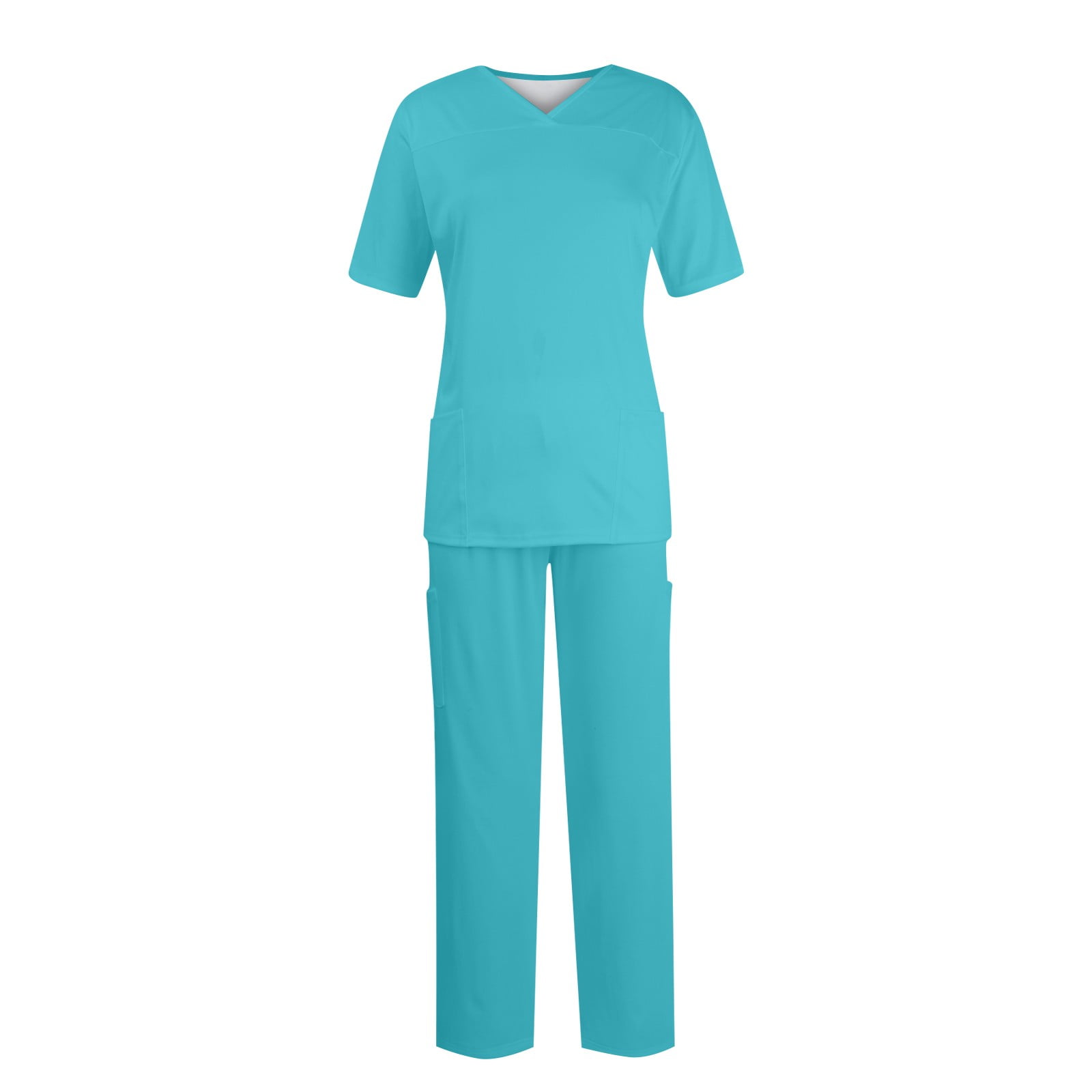 YDKZYMD Nursing Uniforms Scrub Sets for Women S Cyan Solid Petite 2 ...