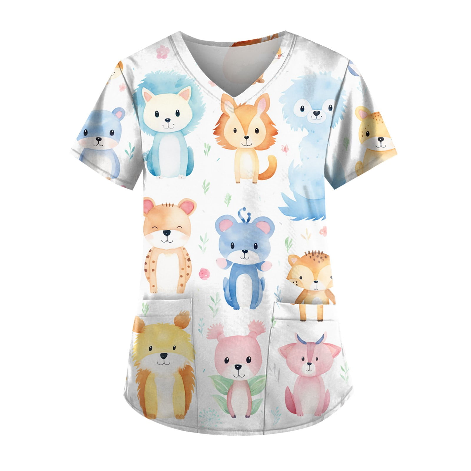 YDKZYMD Print Scrub Tops Women Cartoon Animal Petite Jogger Nurse ...
